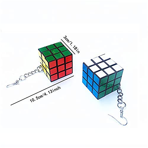 ANXIN Mini Simulation Colorful Real Magic Cube Dangle Earrings Necklace Puzzle Cube Creative Cartoon Funny Earrings for Women Girls (Colorful Real Magic Cube Earrings)