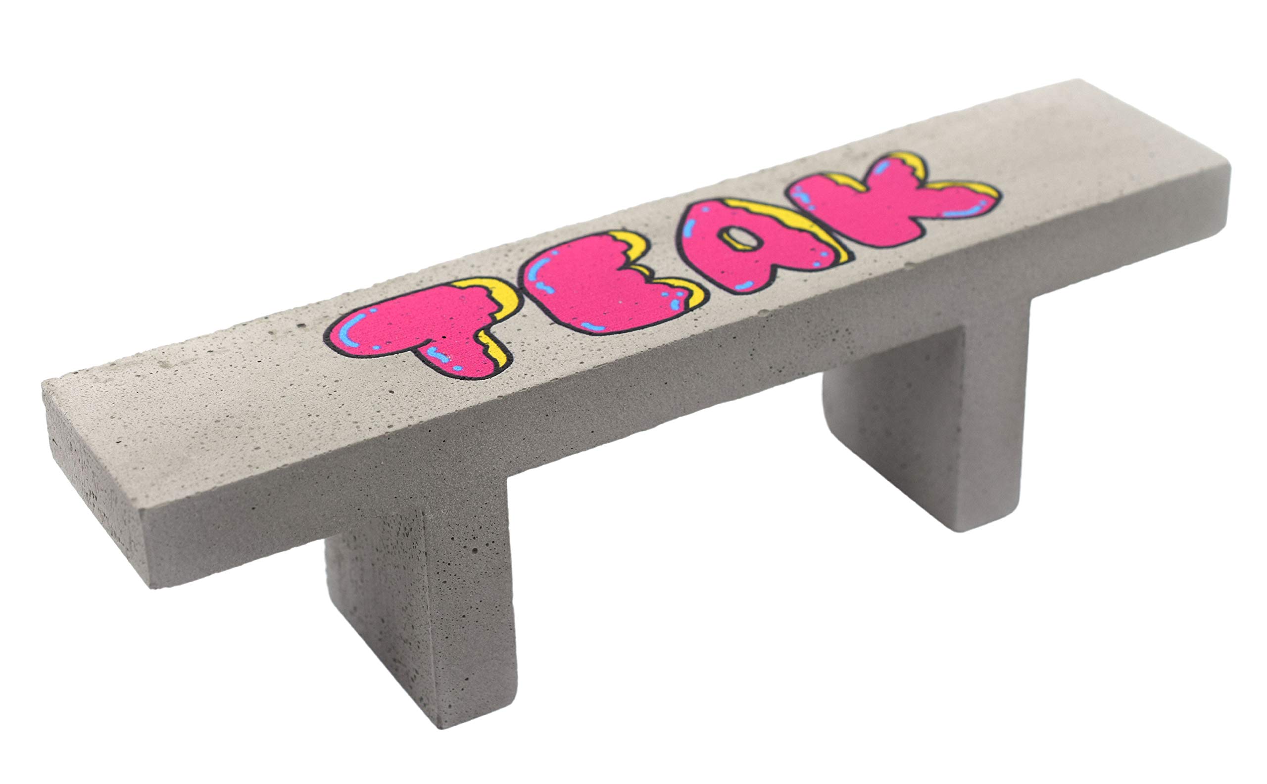 Concrete Fingerboard Bench, Full Color Teak Tuning Logo Graphic - 7" Long, 1.5" Wide, 2" Tall - 1:12 Scale - Teak Tuning