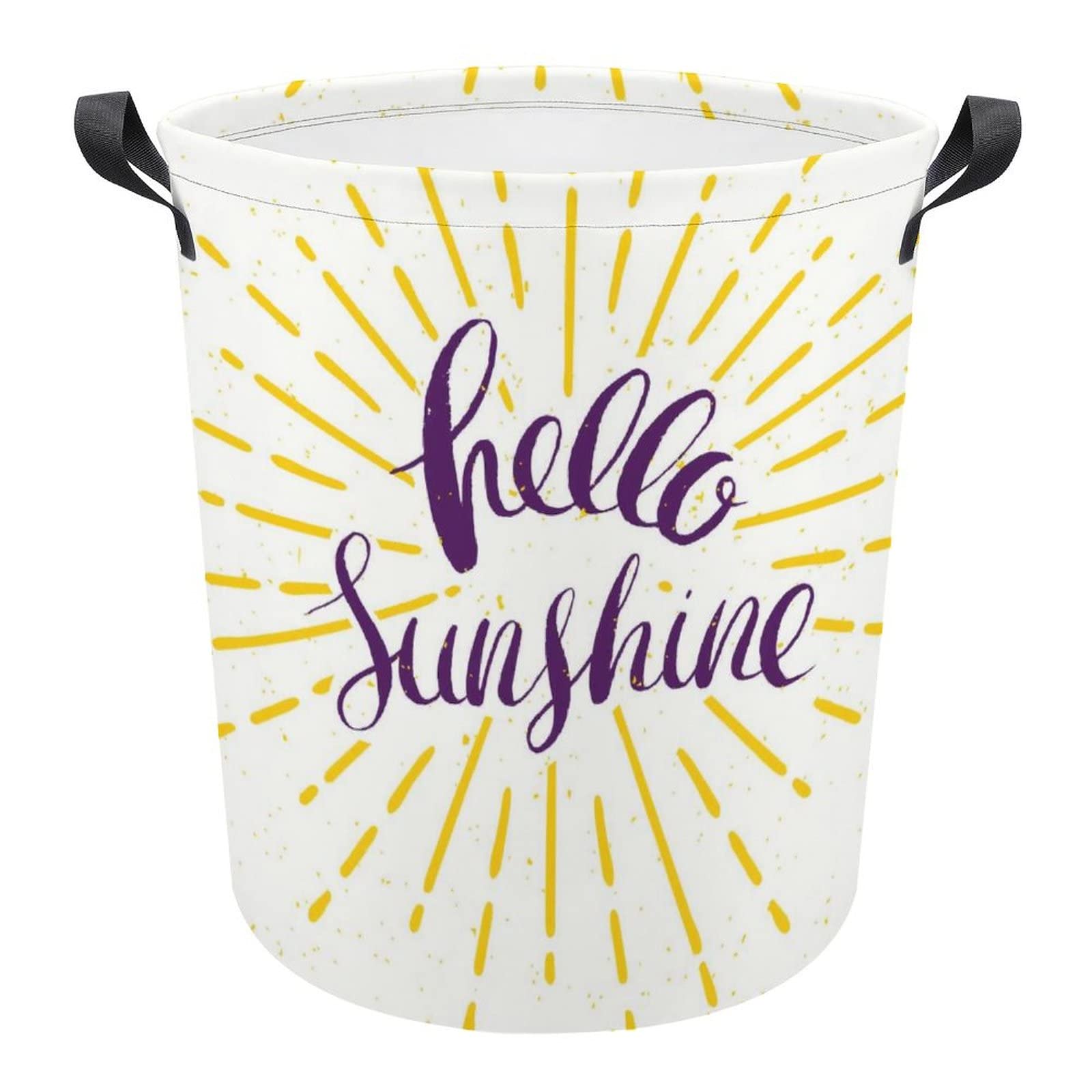 Oyihfvs Yellow Burst Hello Sunshine Collapsible Waterproof Laundry Hamper with Handles, Tall Washing Storage Large Organizer Round Basket Bin for Toys Clothes