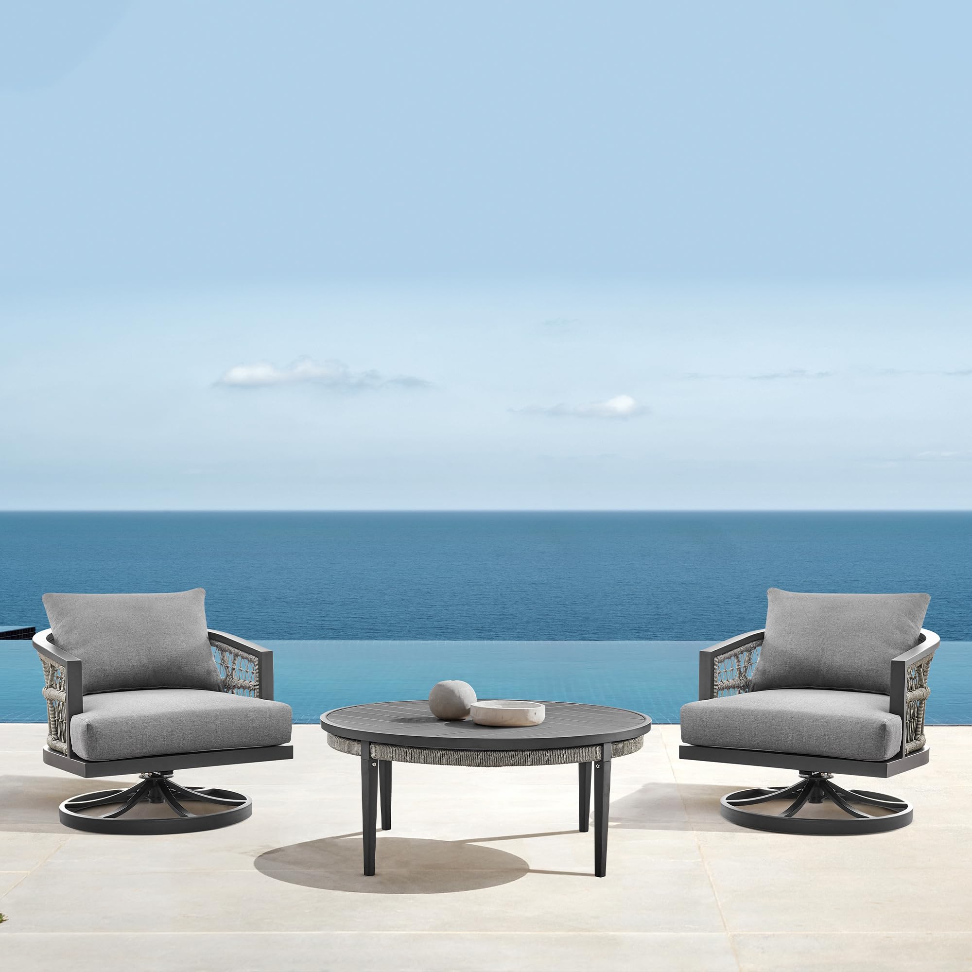 Armen Living Zella Modern Outdoor Patio Aluminum Metal Coffee Table, Charcoal
