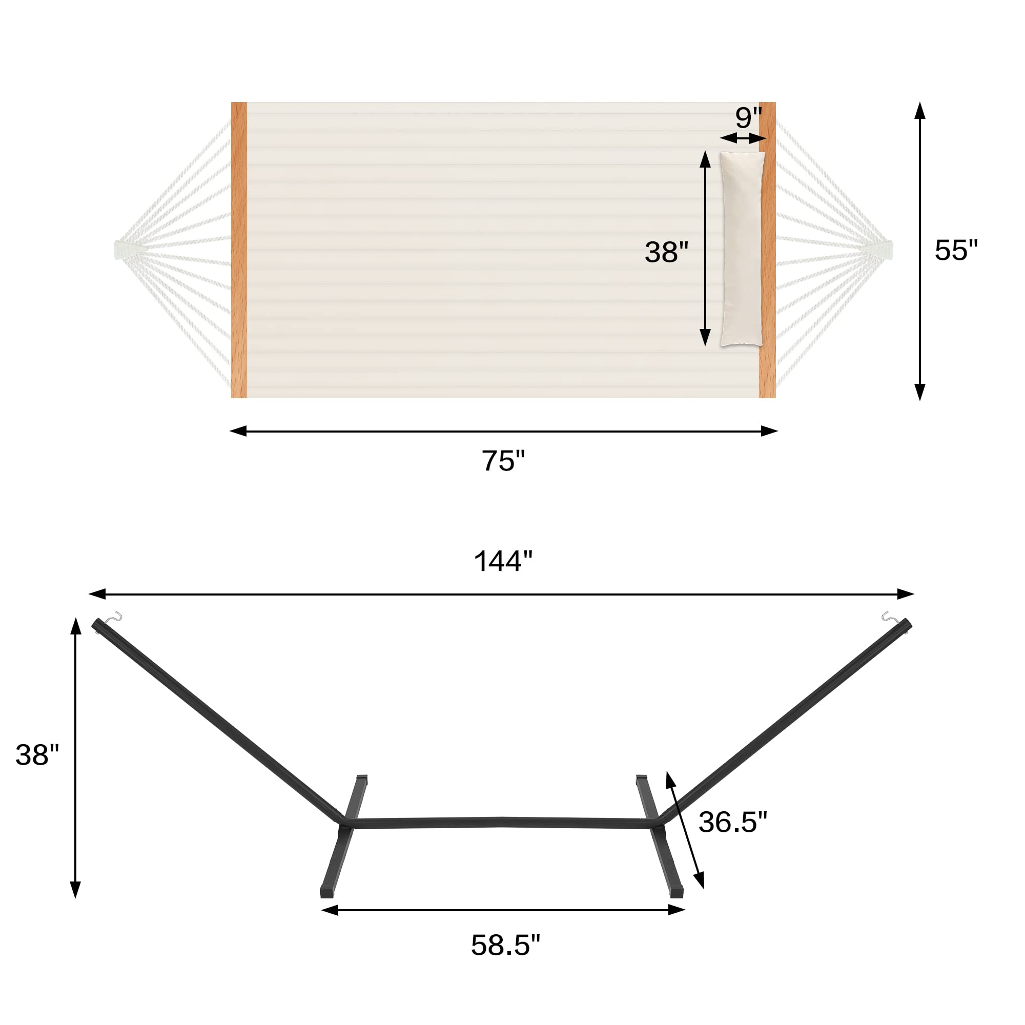 Homgava Two Person Hammock with Stand Heavy Duty, Outdoor Patio Hammock with Portable Steel Stand, Large Double Hammocks,480lbs Capacity.(Off White)