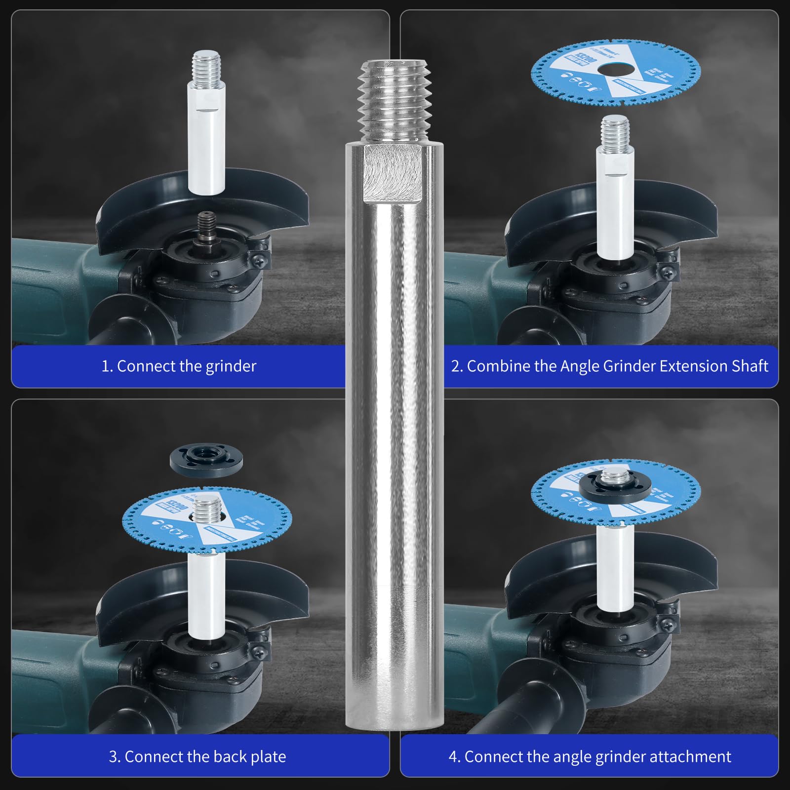 Pomsare Angle Grinder Extension Shaft Connecting Rod, 12PCS Angle Grinder Attachments with 5/8-11 Thread, Universal Adjustable Grinder Spanner Wrench, 4 Sets of Flange Lock Nut for Grinder Tool