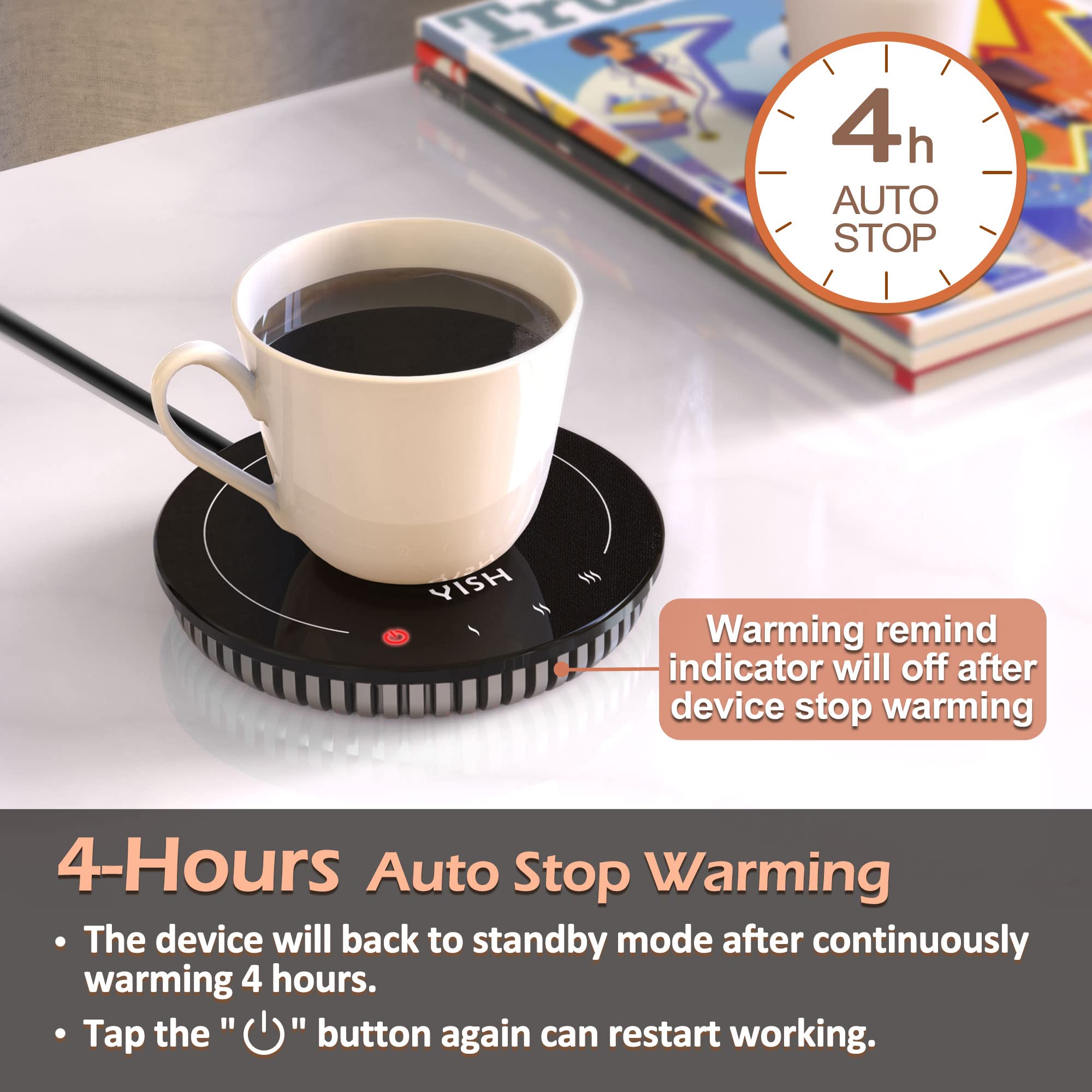 Candle Warmer, YISH Flat Bottom Coffee Mug Warmers for Desk, 25W Electric Tea and Espresso Beverage Warmers for Home and Office, Cup Warmer Auto Shut Off with 3 Temperature Setting (Y130US)