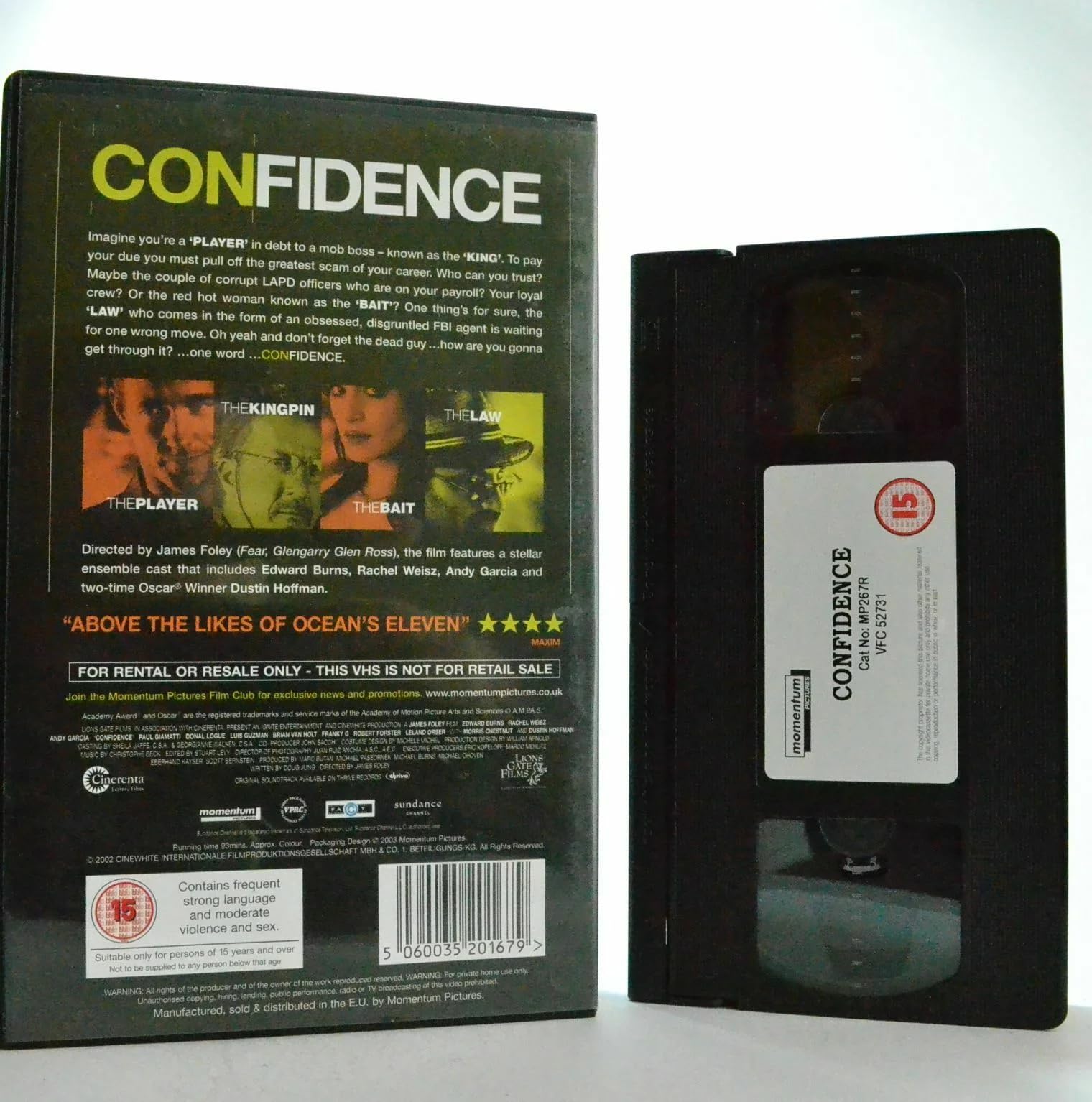 Confidence: Film By J.Foley - Large Box - Andy Garcia/Dustin Hoffman - Pal VHS