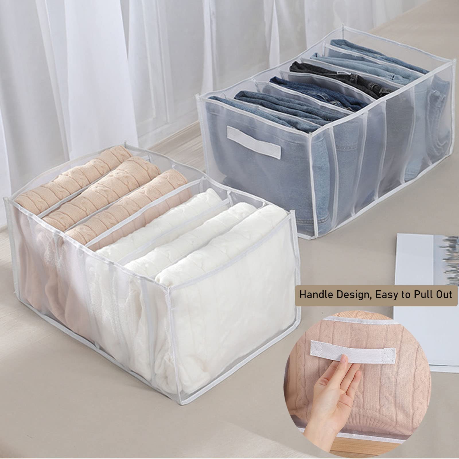 CulRun Wardrobe Clothes Organizers, Foldable 6 Grids Wardrobe Organizer, Portable Clothes Drawer Organizors, Washable Wardrobes Storage Organizer for Sweats, Shirt, Legging, Skirts, Socks, 3PCS, White