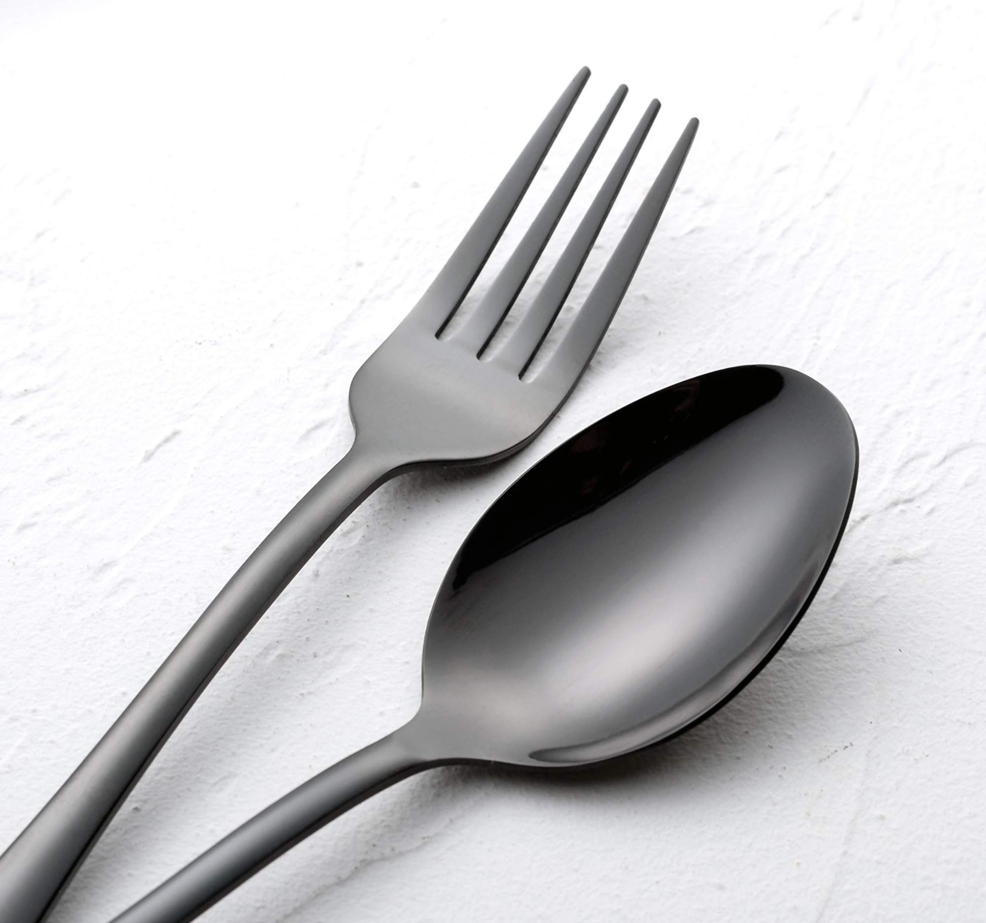 Black Salad Forks Set for 8, Stainless Steel 6.8-Inch Dessert Fork 8-Piece, Mirror Polished, Dishwasher Safe