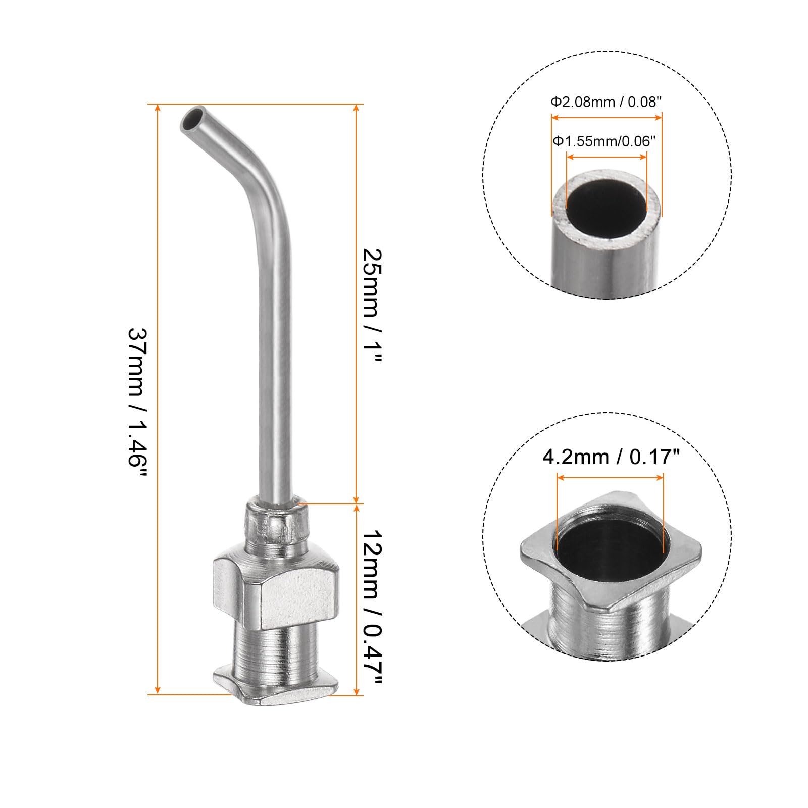 HARFINGTON 24pcs Blunt Tip Dispensing Needle 21 Gauge 1 Inch 45 Degrees Bent Flow Design Bent Dispensing Tips with Luer Lock & Storage Box for Adhesive Glue Dispensing, Silver Tone