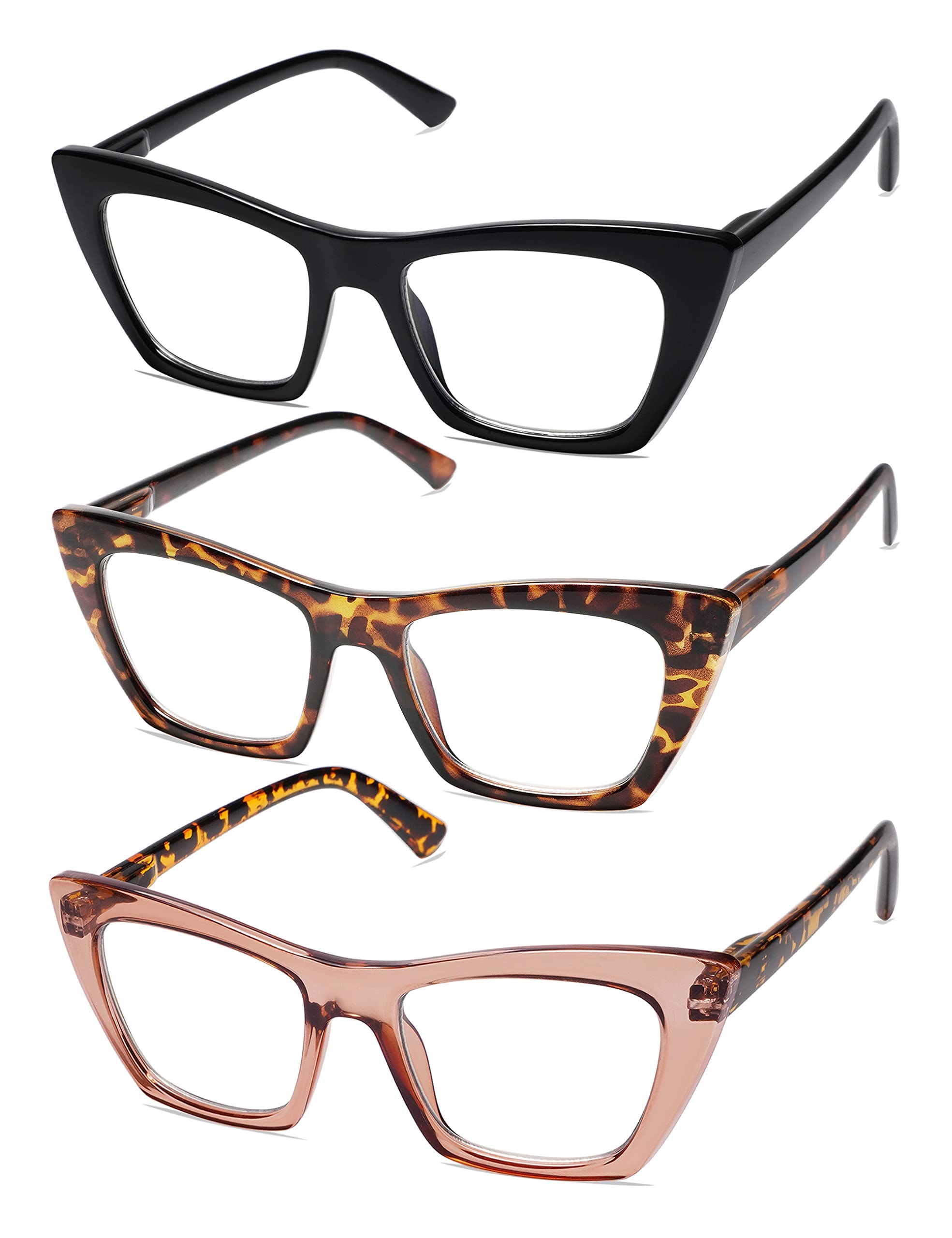 AMOMOMA Oversized Reading Glasses for Women,Trendy Cat eye Blue Light Computer Reader AM6028C1+C2+C3 1.5X