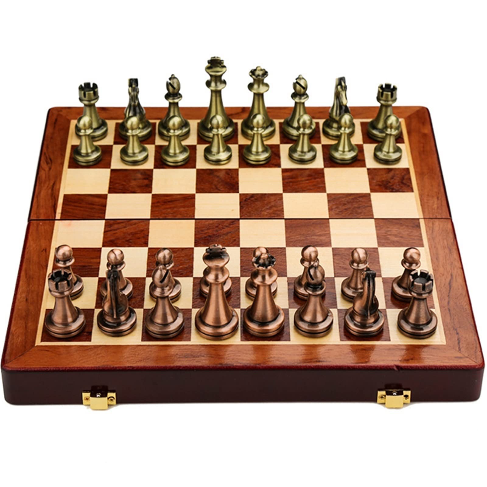 ARRGO Chess Game Handmade Wooden Folding Chessboard with Storage Box, Chess Metal Gift Box Set Chess Children's Beginner Collection