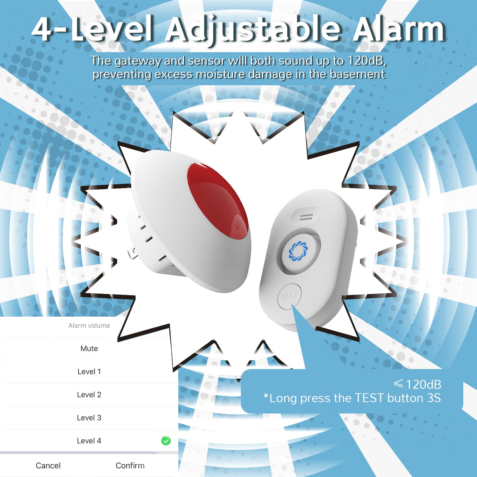 Airthereal Water Leak Detector 3-Pack with WiFi Gateway, Water Alarm Sensor with 0-120dB 4-Level Adjustable Alarm, Leak and Drip Alert with App Alerts for Home, Basement (Not Support 5G WiFi)