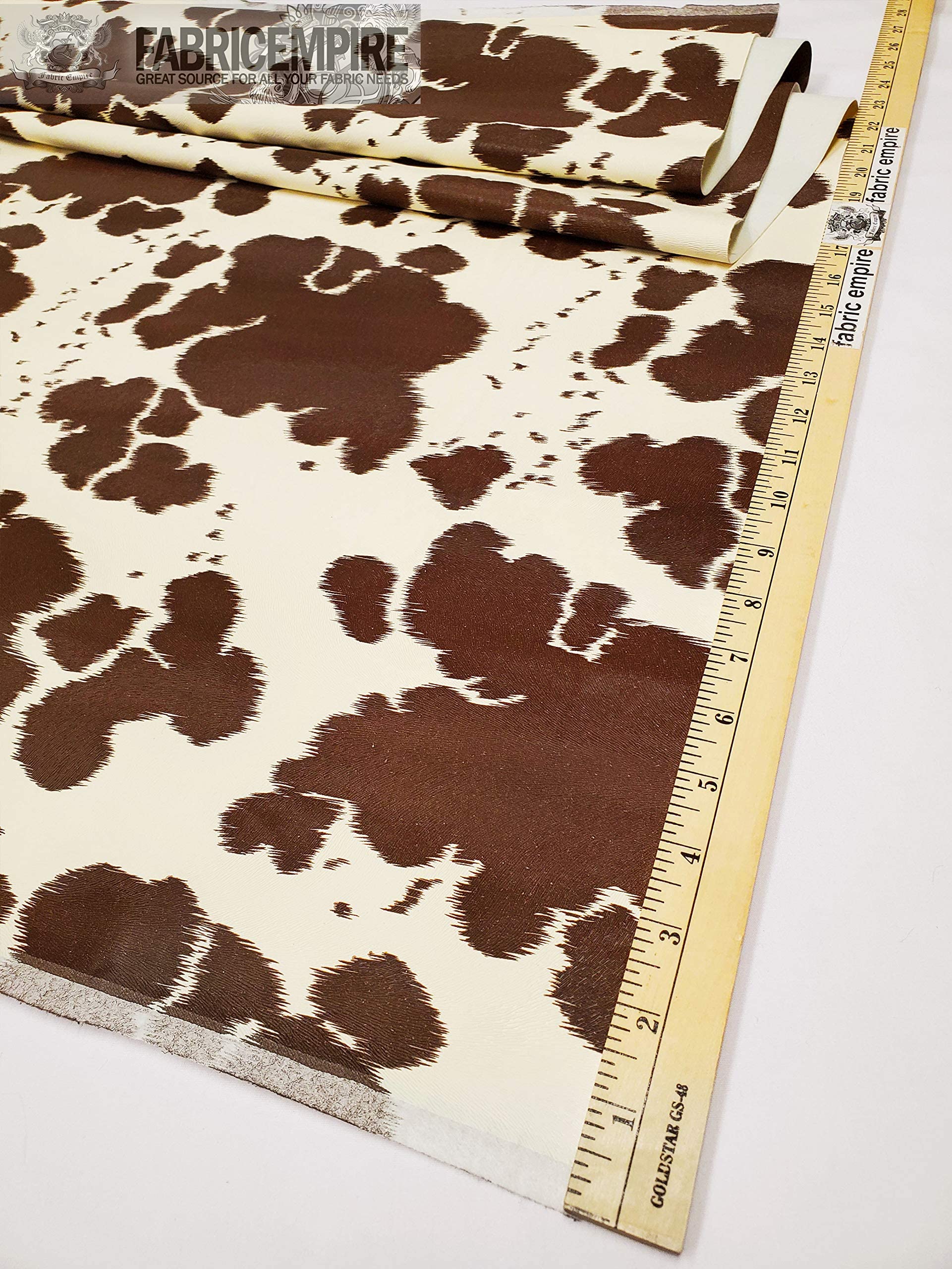Vinyl Upholstery Embossed Texture Fabric Cow Fake Leather / 54" Wide/Sold by The Yard (Brown on Cream)