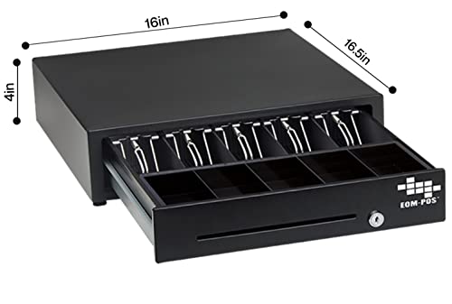 EOM-POS Cash Register Money Drawer. Compatible with Square [Receipt Printer Required]. Includes Built in Cable to Connect to Receipt Printer. (Printer Driven)