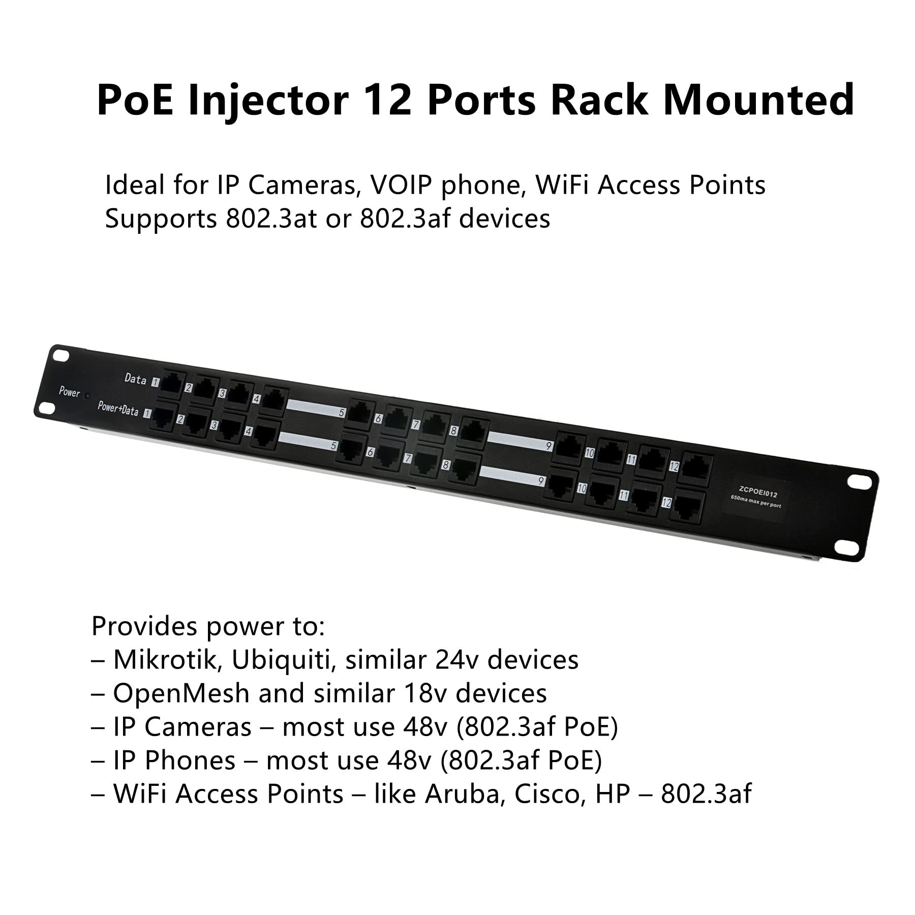 PoE Texas POE-12-24v60w | 12 Port Passive PoE Injector - Power Over Ethernet with 24 Volt 60 watt Power Supply for Ubiquiti, Mikrotik and Similar Devices