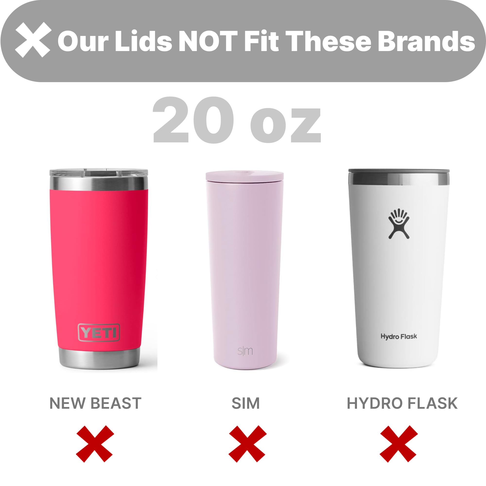 Bluwing 20 oz Skinny Tumbler Lids for SUNWILL, BJPKPK, koodee, Spill Proof Splash Resistant Covers Fits 2.73-2.75in Skinny Tumbler
