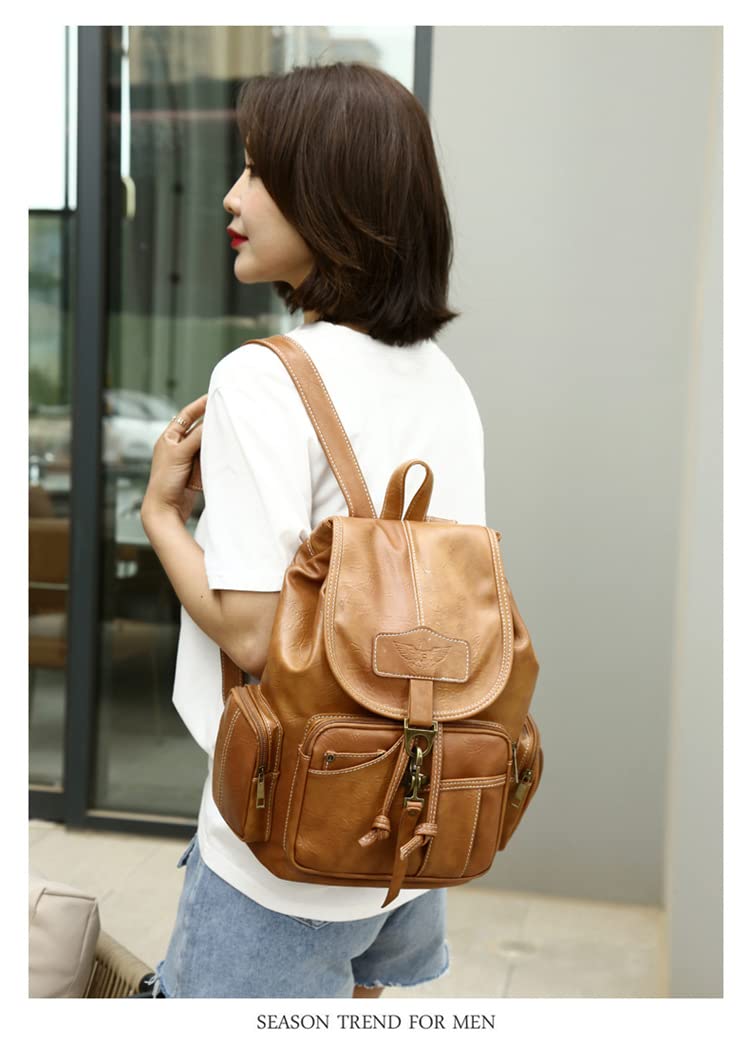 Vojad Backpack Purse for Women Fashion Leather Designer Travel Large Ladies Vintage Style Shoulder Bags with Drawstring (Light brown)