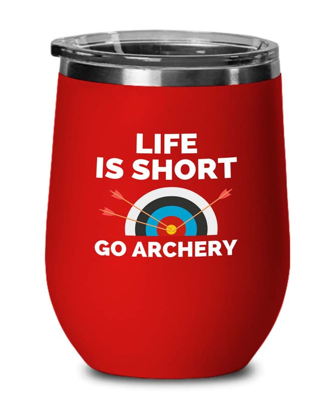 Archery Red Wine Tumbler 12oz - is short go archery - Archery Trainer Bowfishing Deer Shooting Target Shot