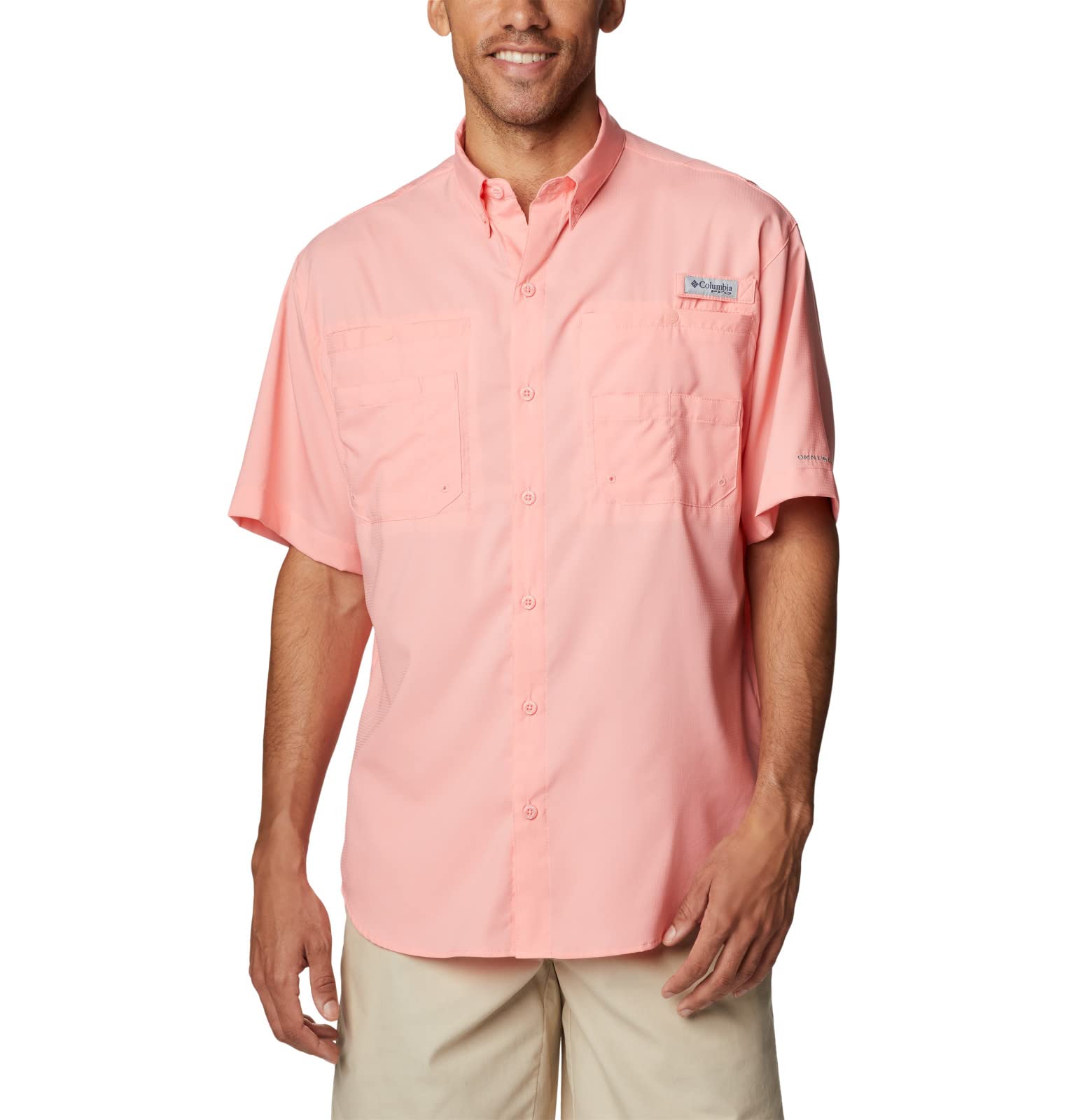 Columbia Men's PFG Tamiami II UPF 40 Short Sleeve Fishing Shirt, Sorbet, Large