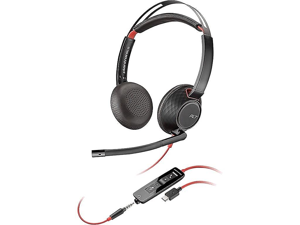 Poly - Blackwire 5220 USB-C Headset (Plantronics) - Wired, Dual Ear (Stereo) Computer Headset with Boom Mic - USB-C, 3.5 mm to connect to your PC, Mac, Tablet and/or Cell Phone