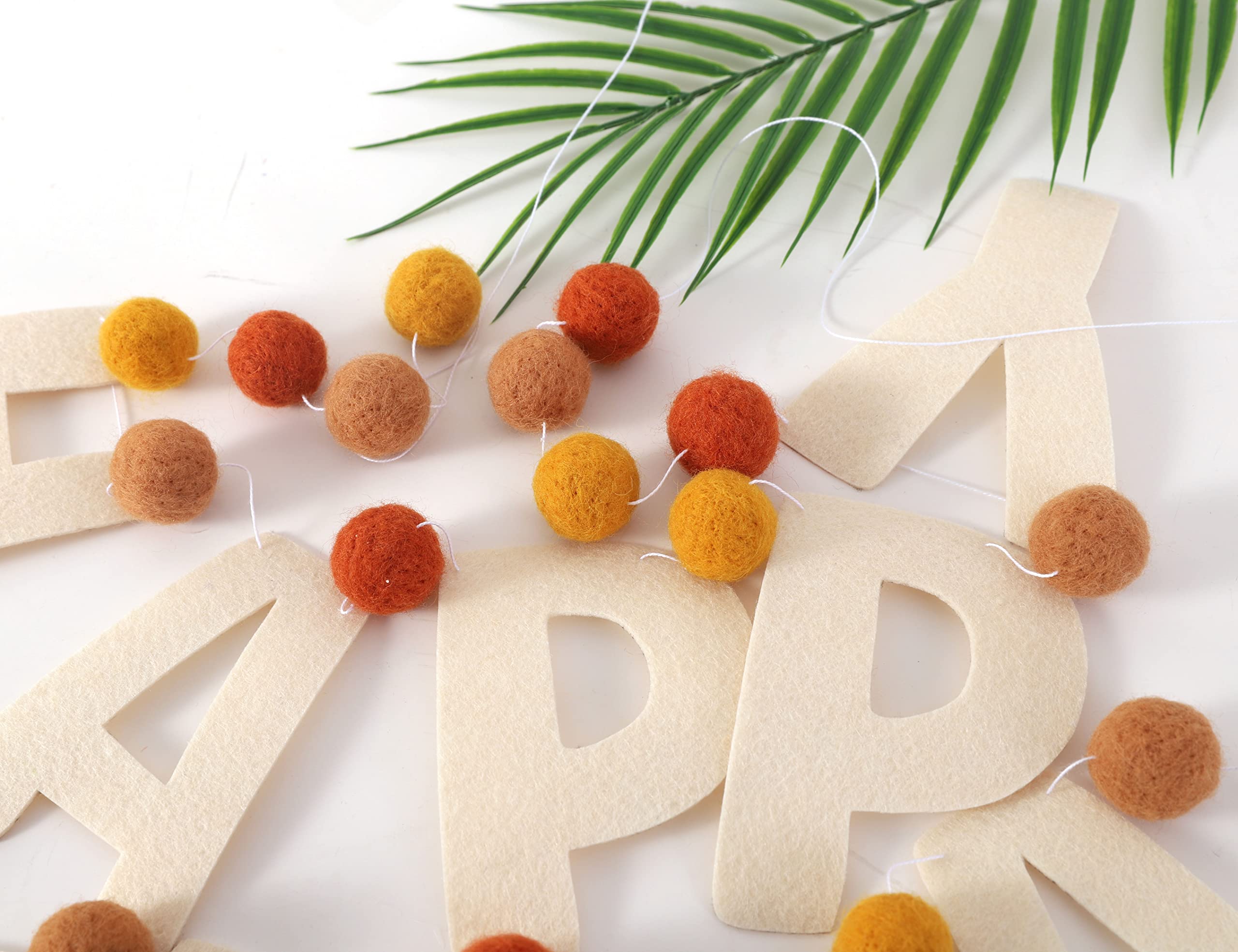 Boho Felt Happy Birthday Garland - Natural Handmade Wool Letters & Balls, Boho Birthday Decoration, Decorations for Children's Birthday Parties, Assembled Happy Birthday Banner