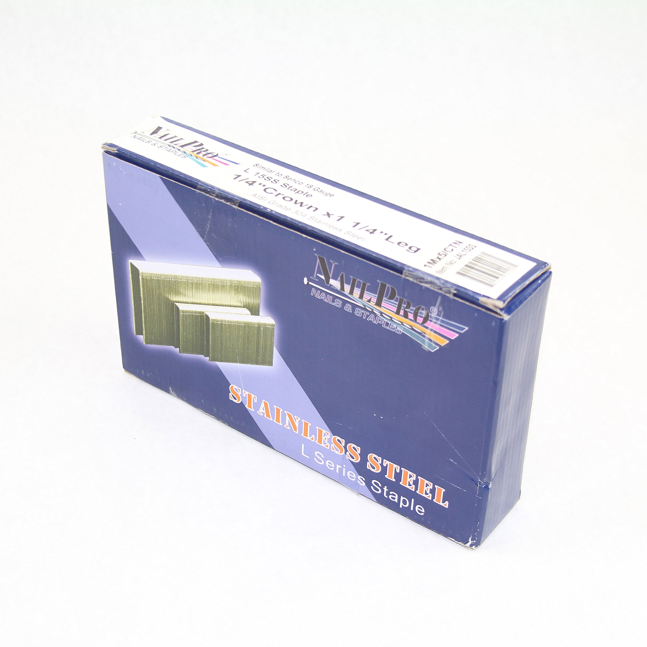 NailPro 1/4" Crown x 1-1/4" Leg Stainless Steel - 5,000 pcs. of "L Series" Staples - JAL15SS