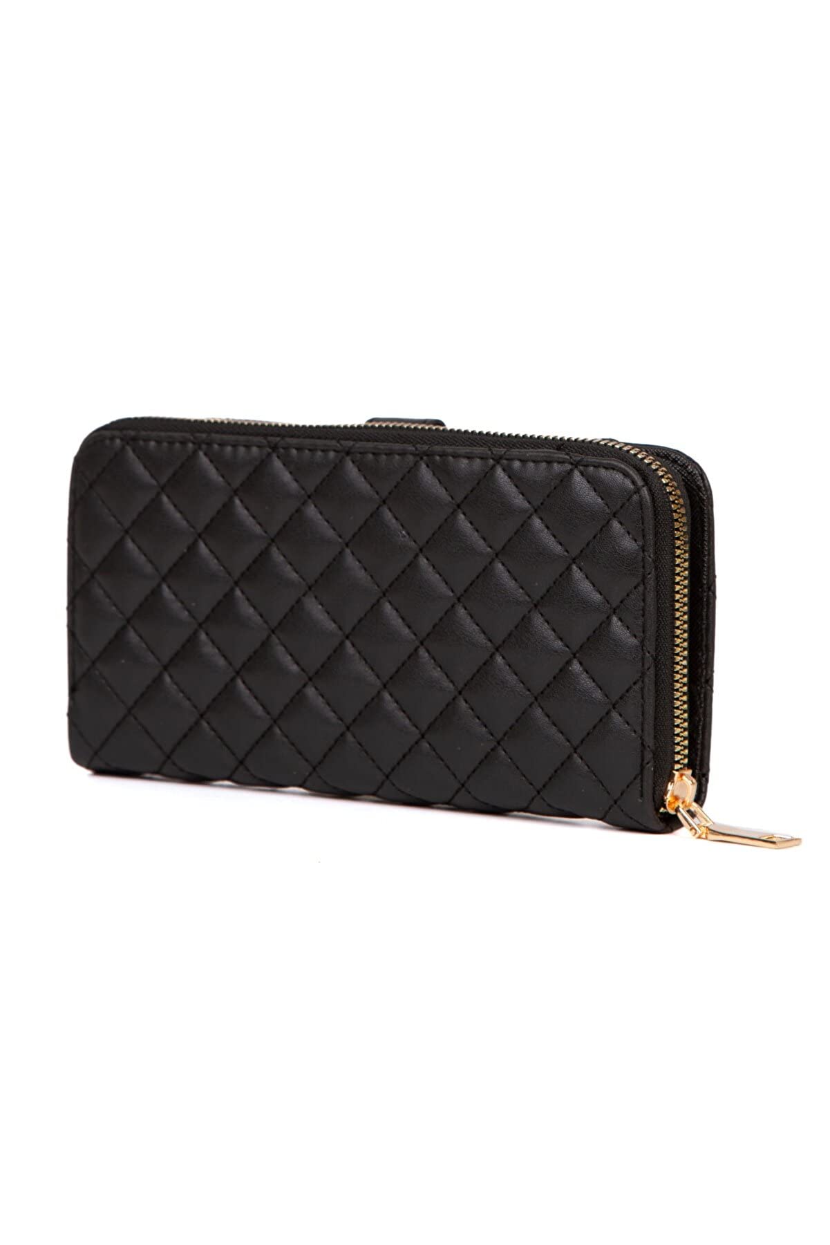 Women's Large Capacity Bifold Wallet | 9 Card Holder and ID Window | Quilted Design Soft Textured Zipped Handbag for Women | Vegan Leather Purse (Black)