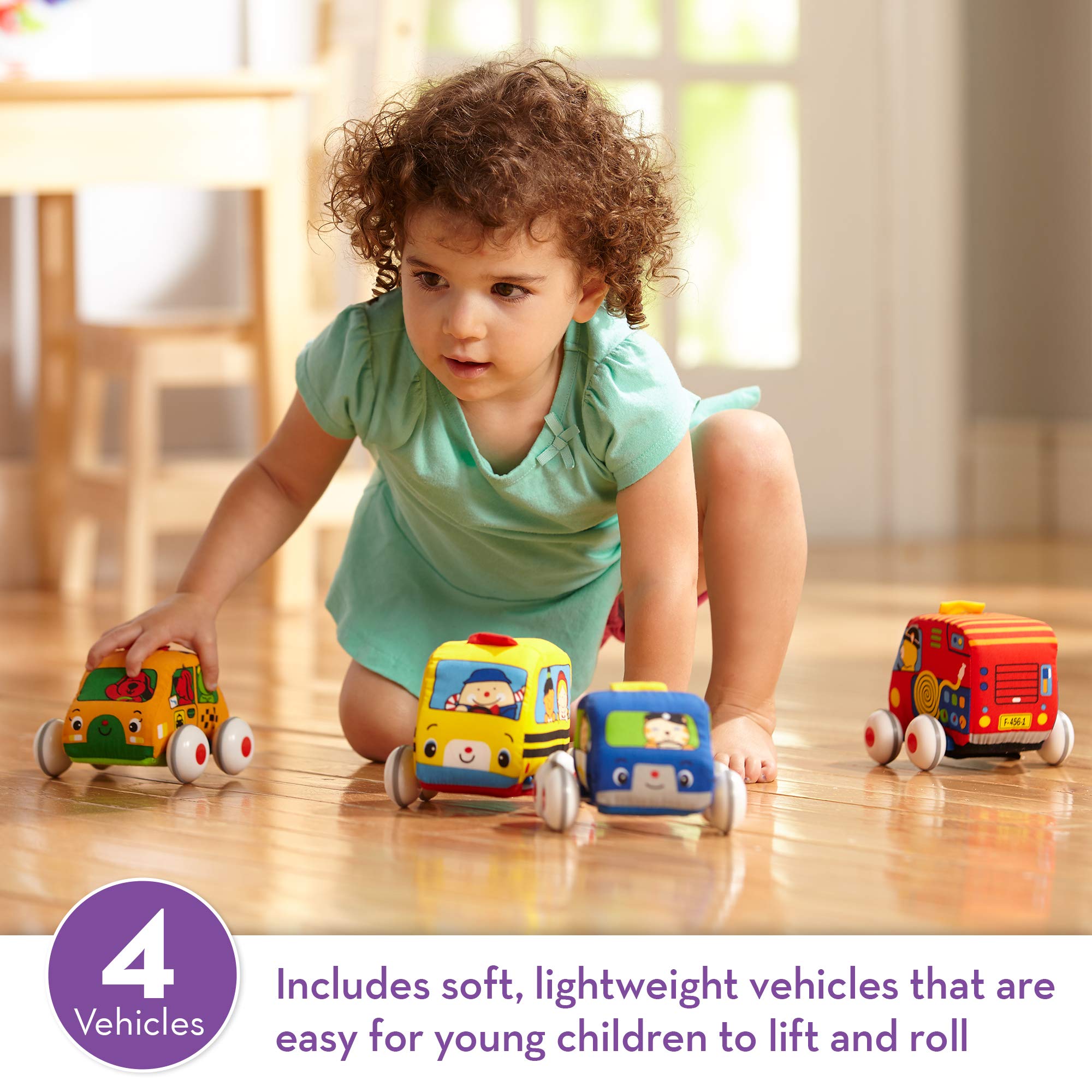 ECR4Kids SoftZone Climb and Crawl Activity Play Set & Melissa & Doug K's Kids Pull-Back Vehicle Set - Soft Baby Toy Set with 4 Cars and Trucks and Carrying Case
