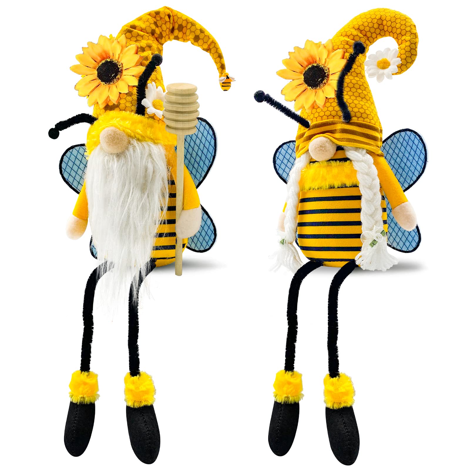 Lovinland Spring Decorations for Home - Honey Bumble Bee Sunflower Plush Gnomes with Dangling Leg - Bee Decorations - Spring Decor Indoor - Summer Decorations - Summer Decor - Gnomes Gifts for Women