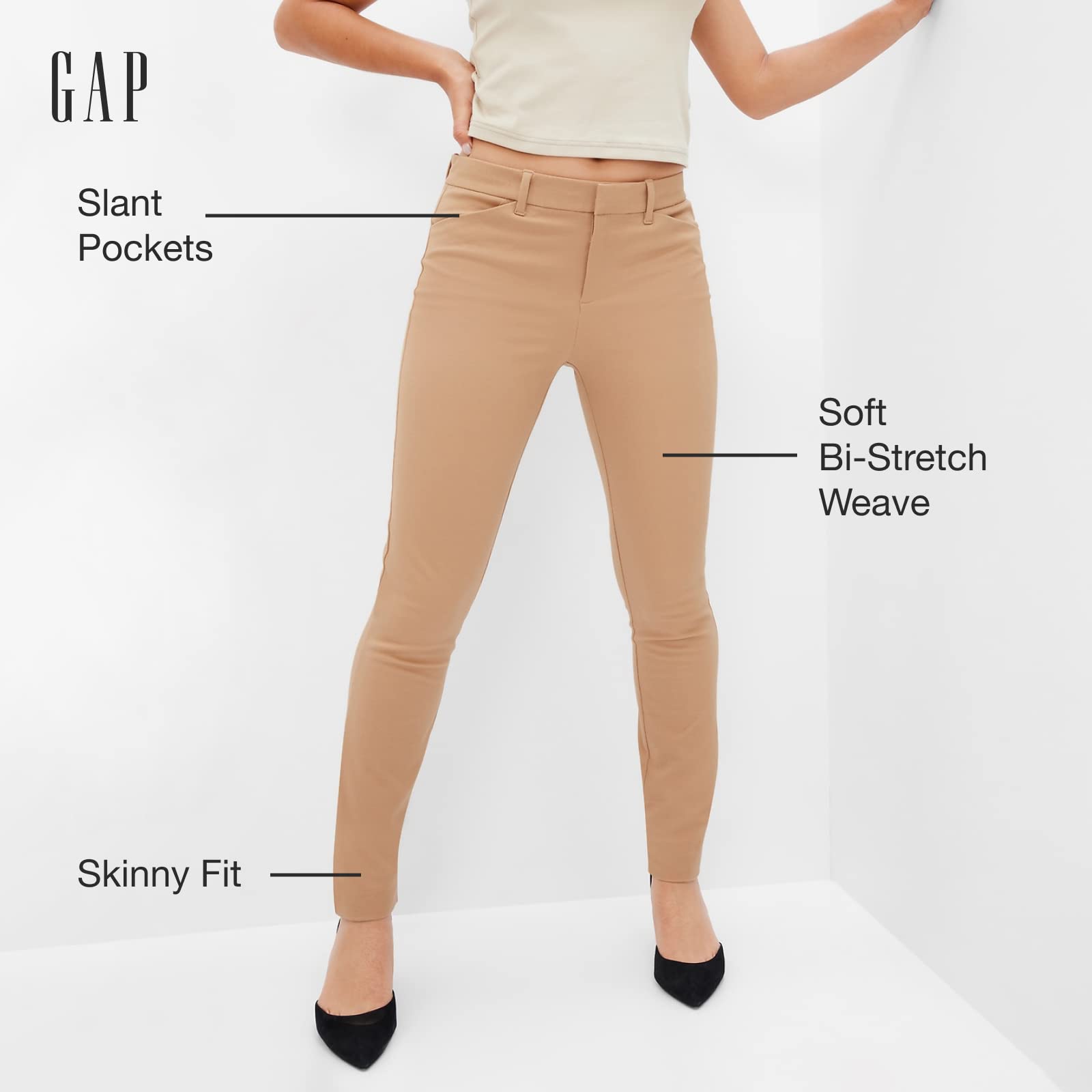 GAP Womens Skinny Ankle in Bi-Stretch Pants, True Black V2, 12 US