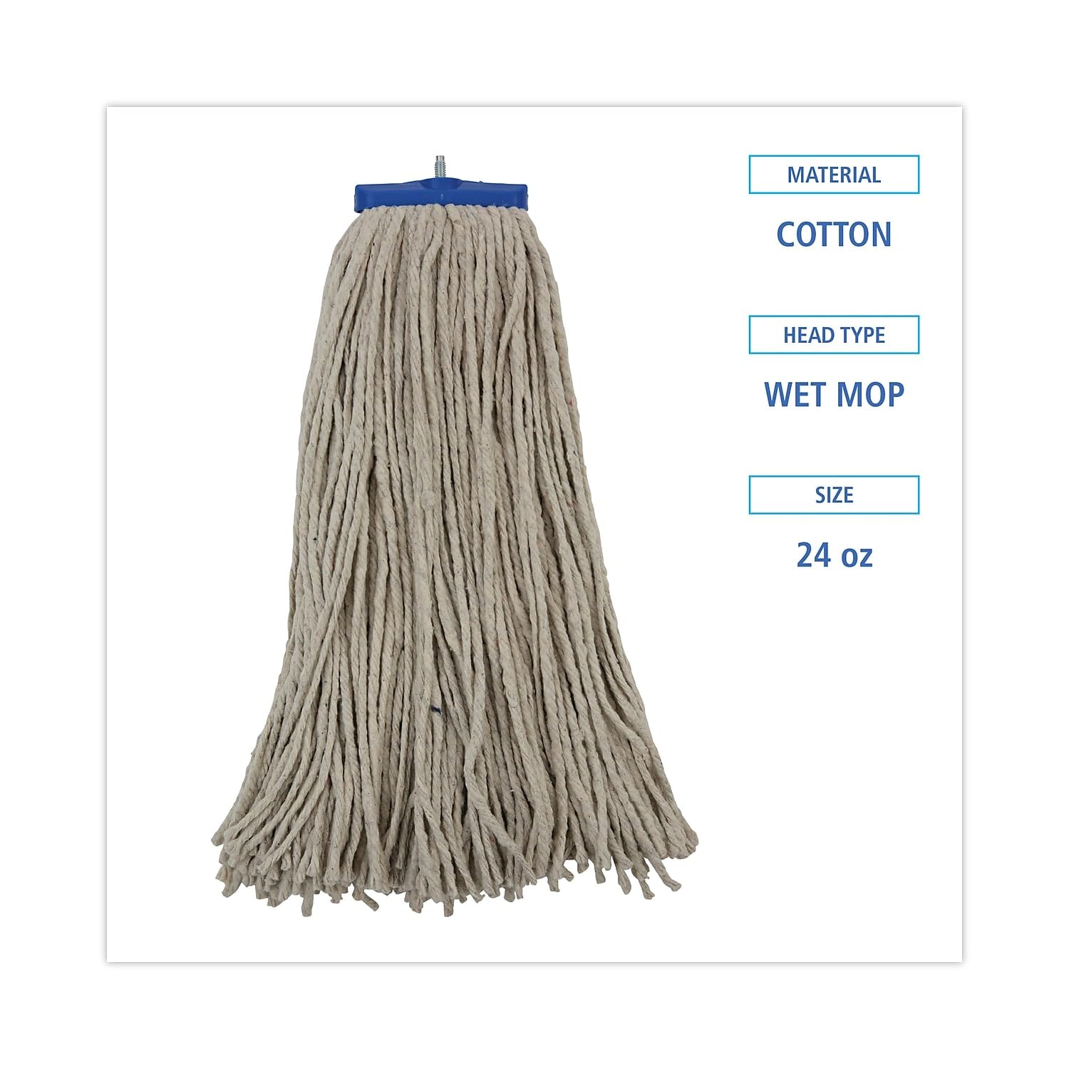 Boardwalk CM22024 Mop Head, Lie-Flat Head, Cotton Fiber, 24oz., White, 12/CT