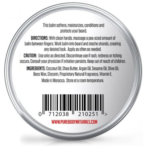 Pure Body Naturals Natural Beard Balm and Mustache Wax - Non-Greasy Conditioner for Beard Growth and Softening, Amber Musk Scent - 1.75 oz
