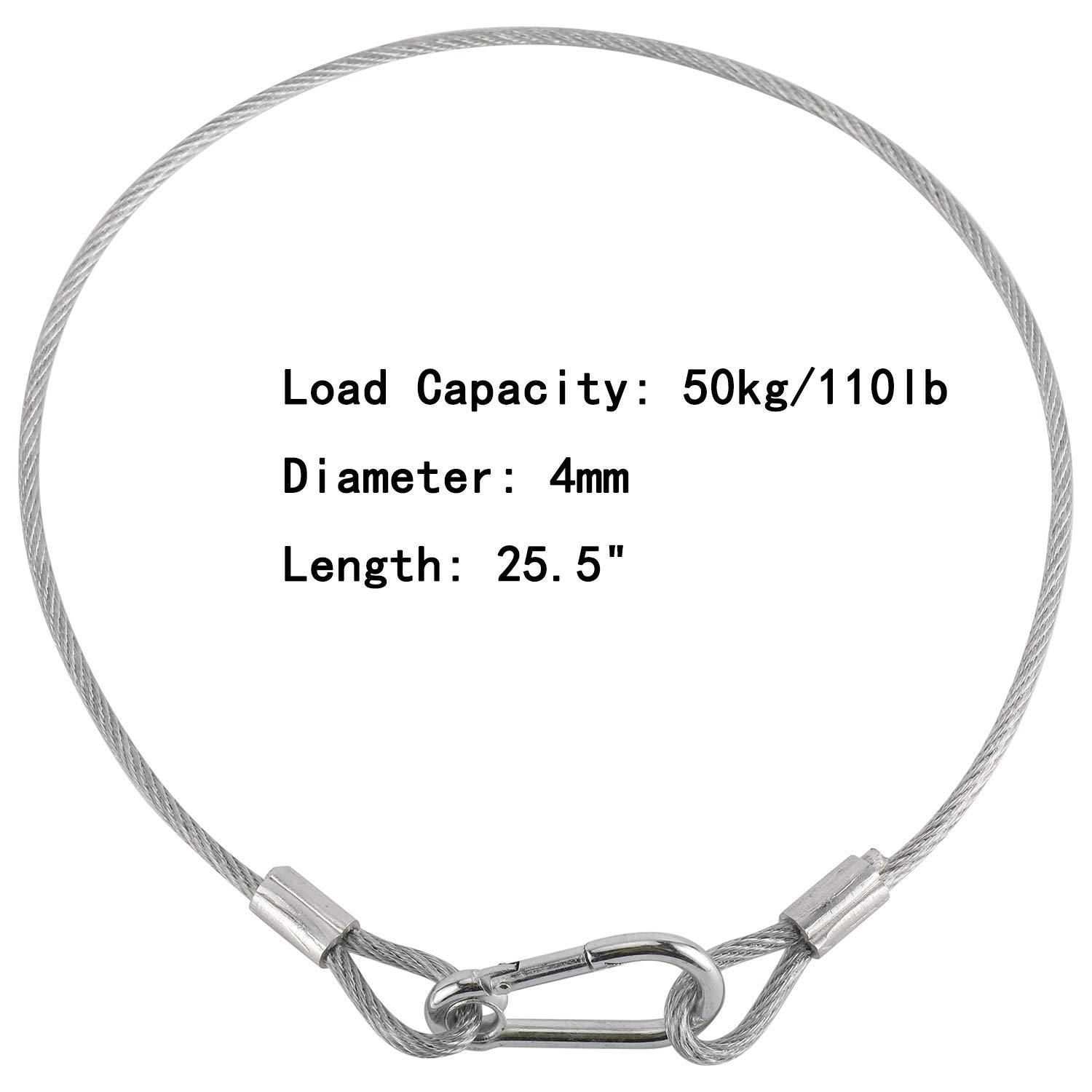 Stage Light Safety Cables, 25.5" Stainless Steel Safety Security Cable for Party Lights DJ Light Stage Lighting, Load 110lb, Pack of 20