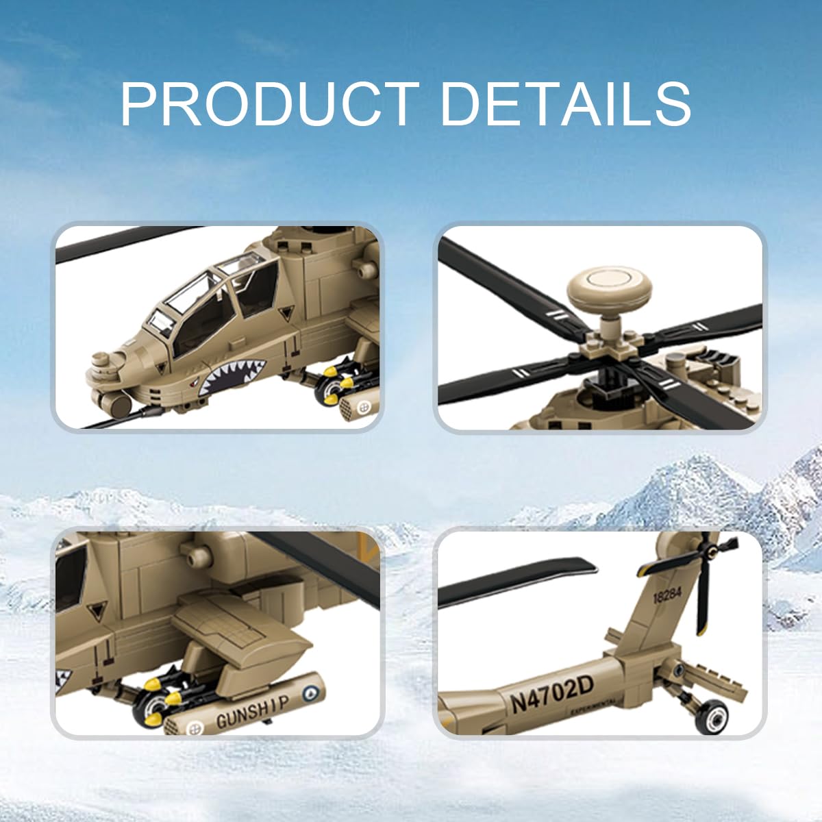 DAHONPA AH-64 Apache Helicopter Military Army Airplane Building Bricks Set, 255 Pieces Air-Force Build Blocks Toy, Gift for Kid and Adult.