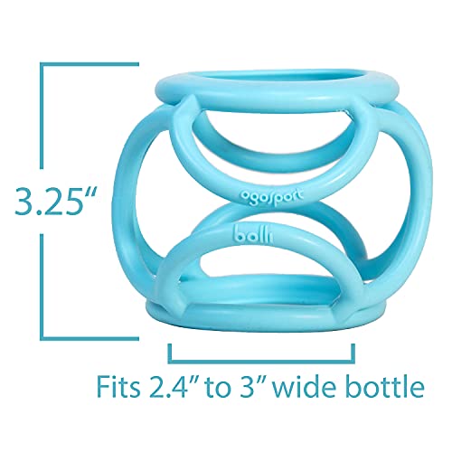 OgoBolli Grippi Baby Bottle Holder and Sensory Teether Toy for Babies - for 2.4"-3" Wide Bottles - Made from Safe, Stretchy Silicone, Non-Toxic, PVC, BPA and Phthalate Free - Ages 6+ Months - Blue