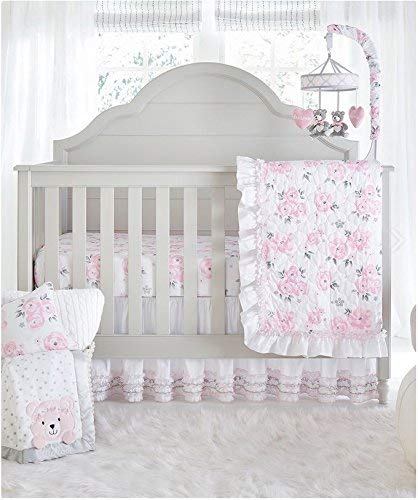 Wendy Bellissimo Velboa Contoured Diaper Pad Cover for Diaper Changer from The Savannah Collection (32x16x6) - Floral Print in White, Pink & Grey