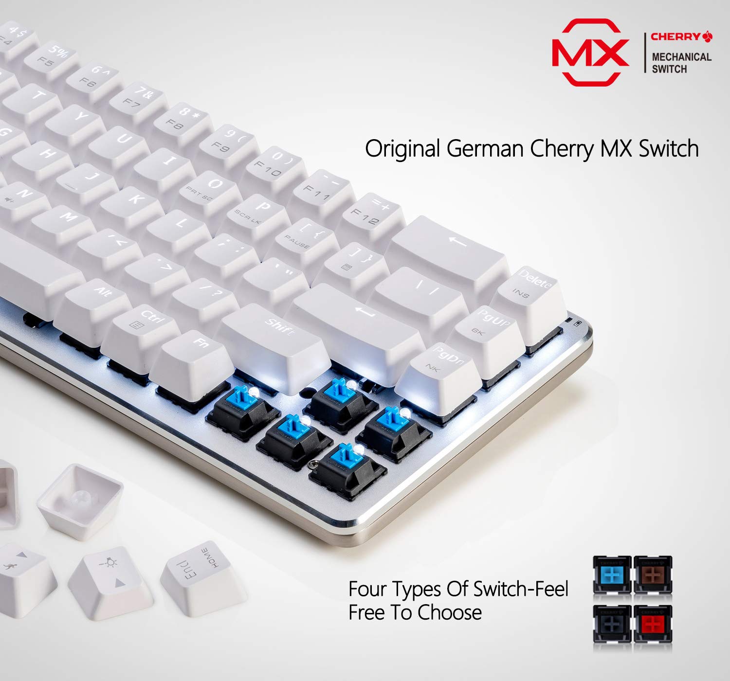 EPOMAKER AJAZZ ZINC 68 Keys Bluetooth Wireless/Wired Gaming Mechanical Keyboard, with Aluminum Zinc Alloy Frame, White Backlight, 300 Hours Standby Time (Cherry Red Switch, White)