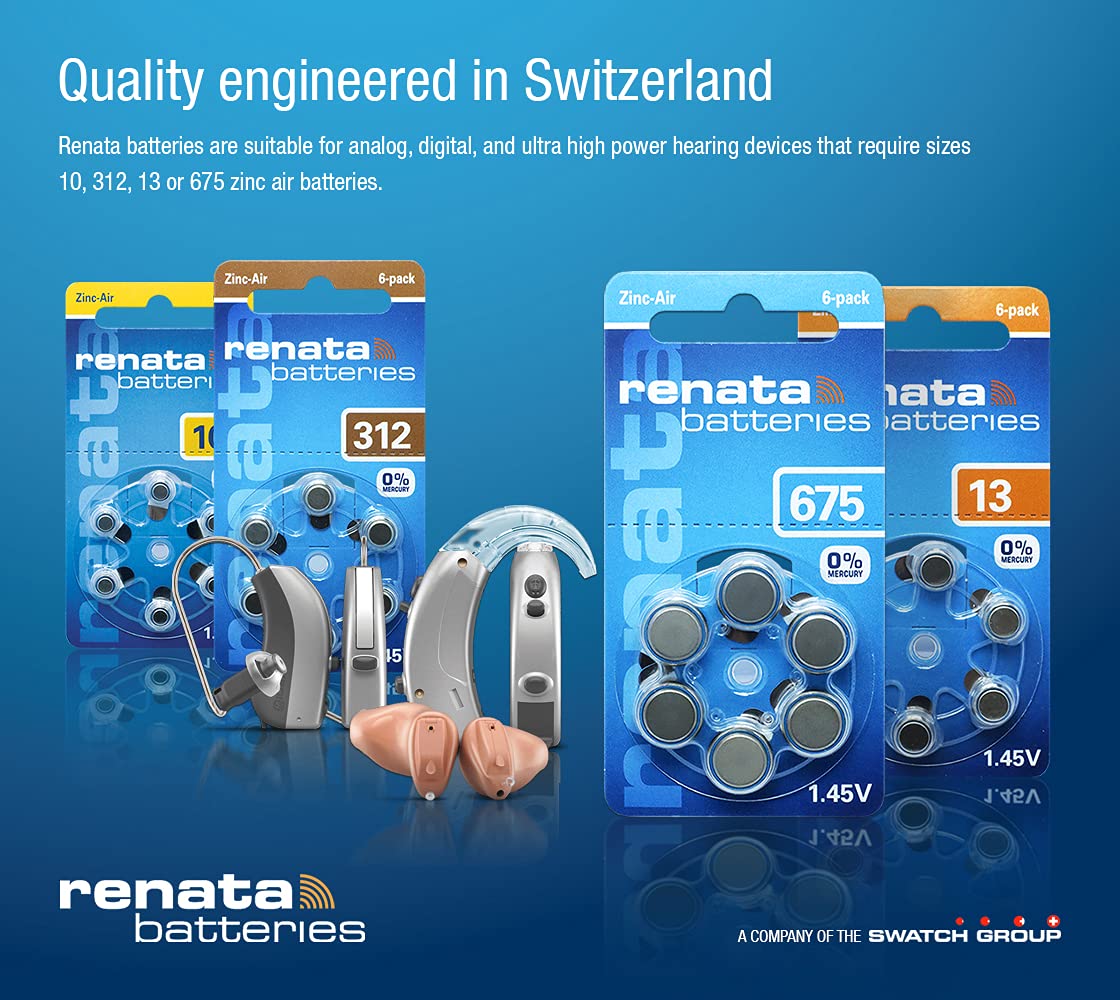 Renata Size 312 Zinc Air 1.45V Hearing Aid Battery - Designed in Switzerland (60 Batteries)