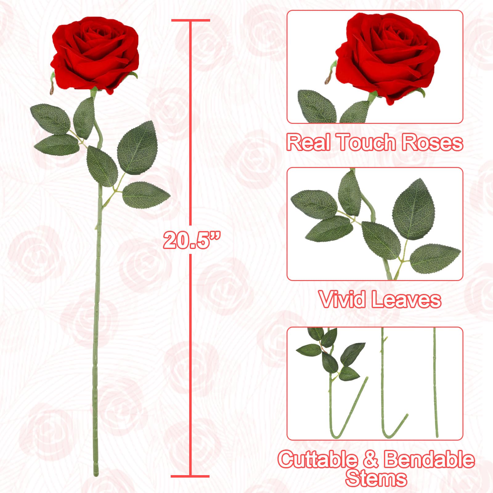 Luyue Artificial Rose Flowers 10 Pack Fake Silk Roses with Long Stems Bridal Wedding Floral Bouquets Home Office Decor-Light Pink