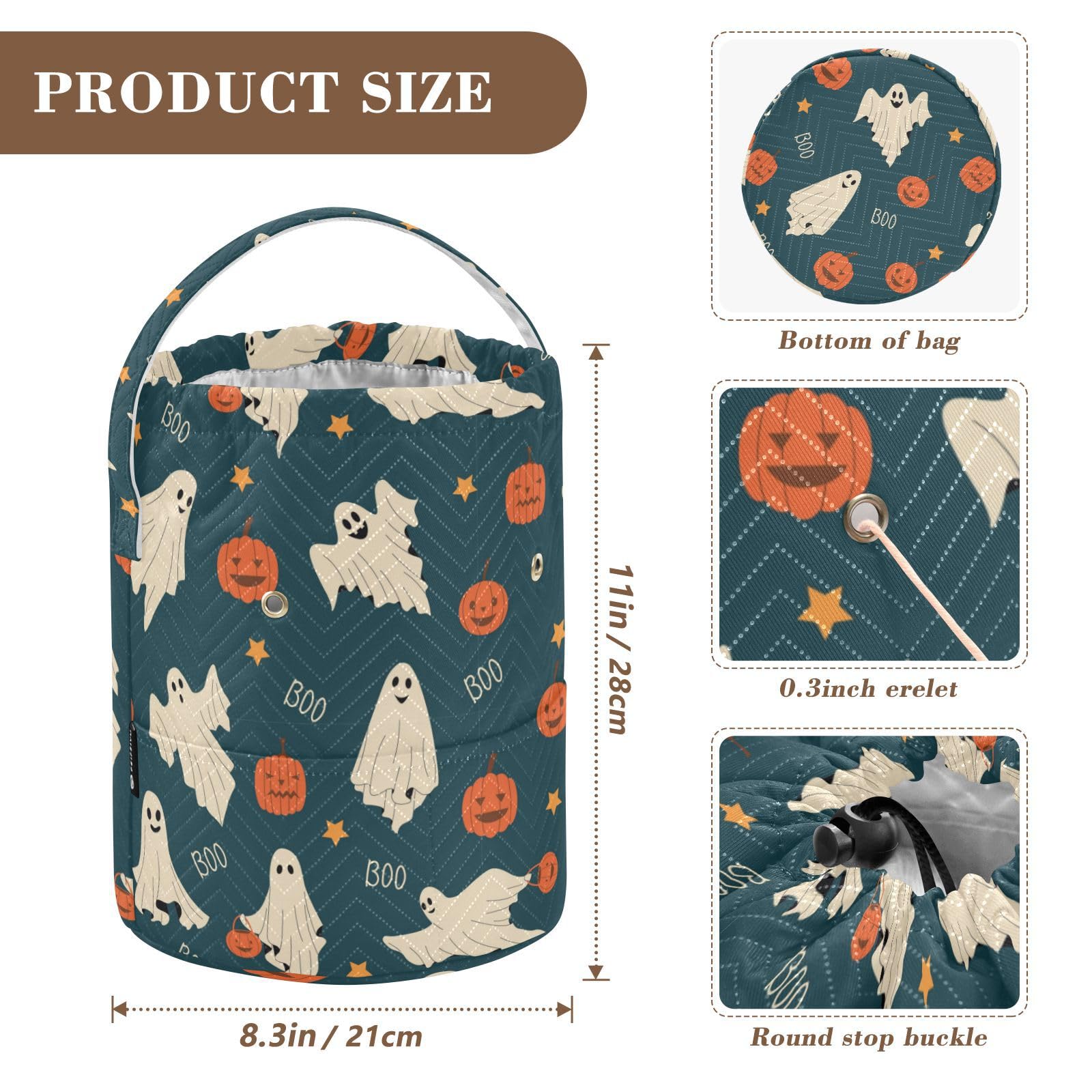 Aslsiy Yarn Bag Ghost Carry Pumpkin Basket Small Crochet Bag Halloween Knitting Project Bag for Yarns Crochet Accessories Gifts for Crocheter Knitter