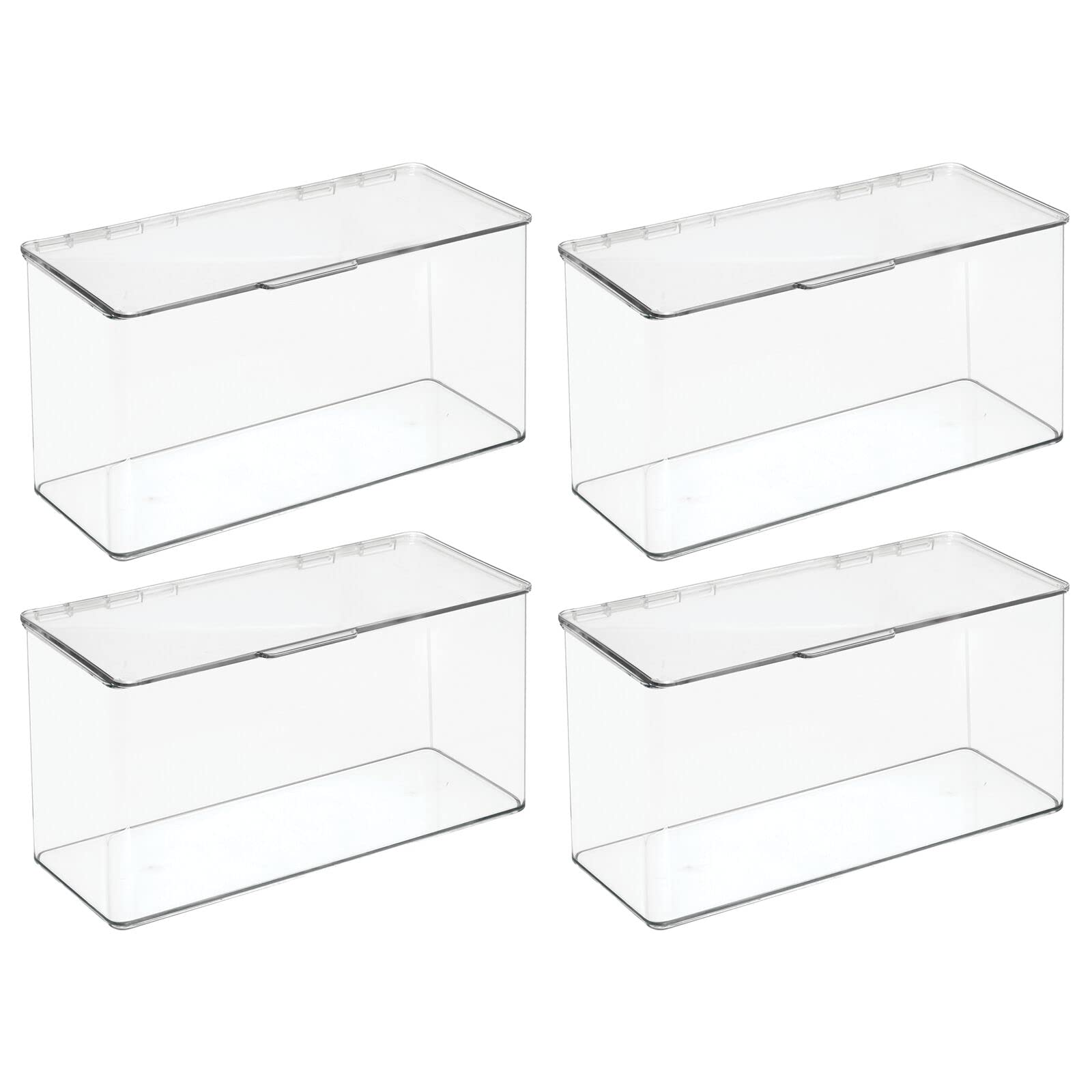 mDesign Plastic Bathroom Storage Organizer Box Containers with Hinged Lid for Vanity Drawers - Holds Lotions, Face Towels, Cotton Swabs, Soap, or Accessories - Lumiere Collection - 4 Pack - Clear