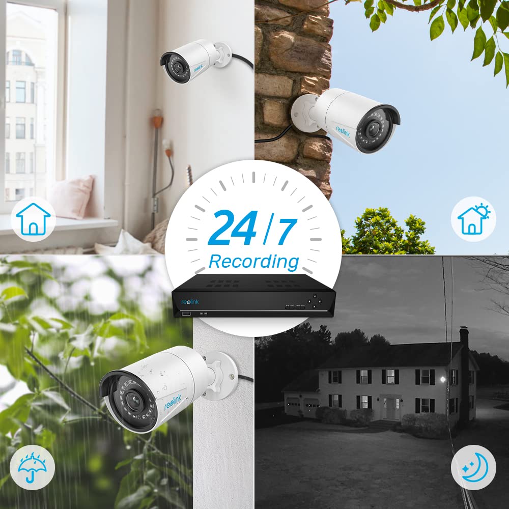 REOLINK Smart 4MP 16CH PoE Home Security Camera System, 8pcs Wired 1440P IP Camera with Person Vehicle Detection, Night Vision, 4K NVR with 4TB HDD for 24-7 Recording RLK16-410B8