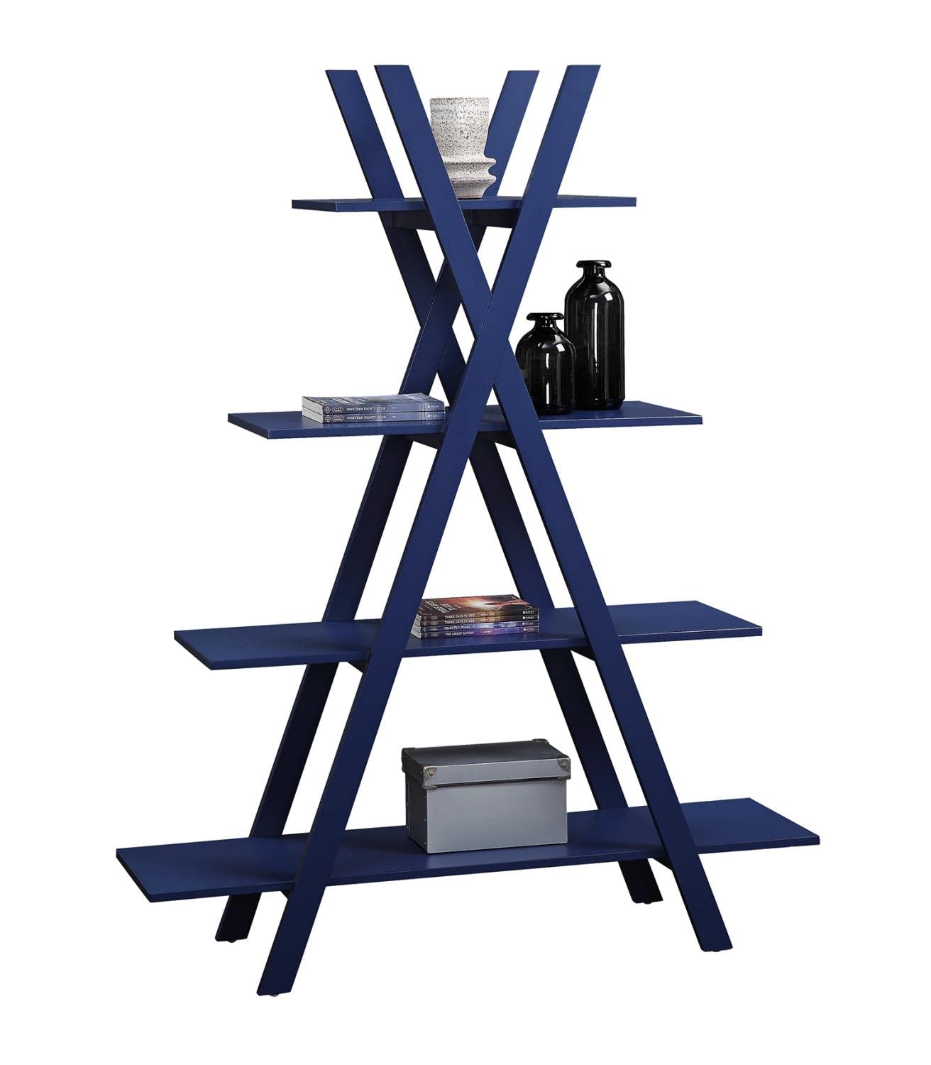 Convenience Concepts Oxford A Frame Bookshelf, 45.75" L x 13" W x 59" H, Cobalt Blue