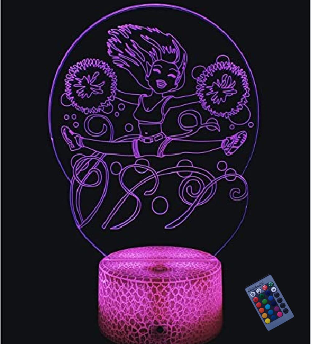 YTDZLTD Optical Illusion 3D Cheerleader Night Light 16 Colors Changing USB Power Remote Control Touch Switch Decor Lamp LED Table Desk Lamp