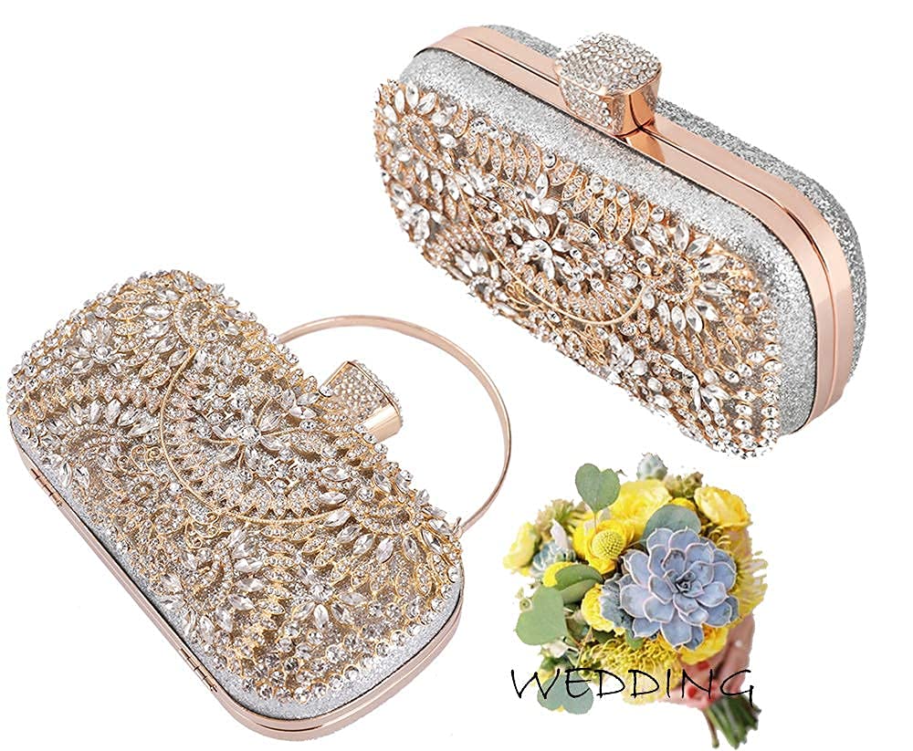 FIVE FLOWER Evening Clutch Bags Purse Handbag for Women Wedding Prom Party (BLACK), Medium