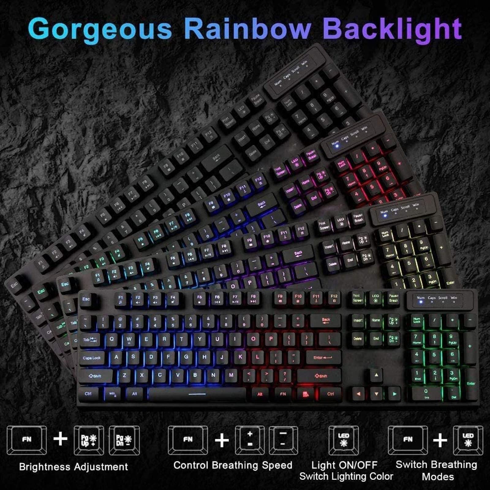 XYLXJ Computer Keyboard and Mouse Combos, Wired Gaming Keyboard Mechanical Feeling Backlit Keyboards USB Keyboard Waterproof Computer Game Keyboards