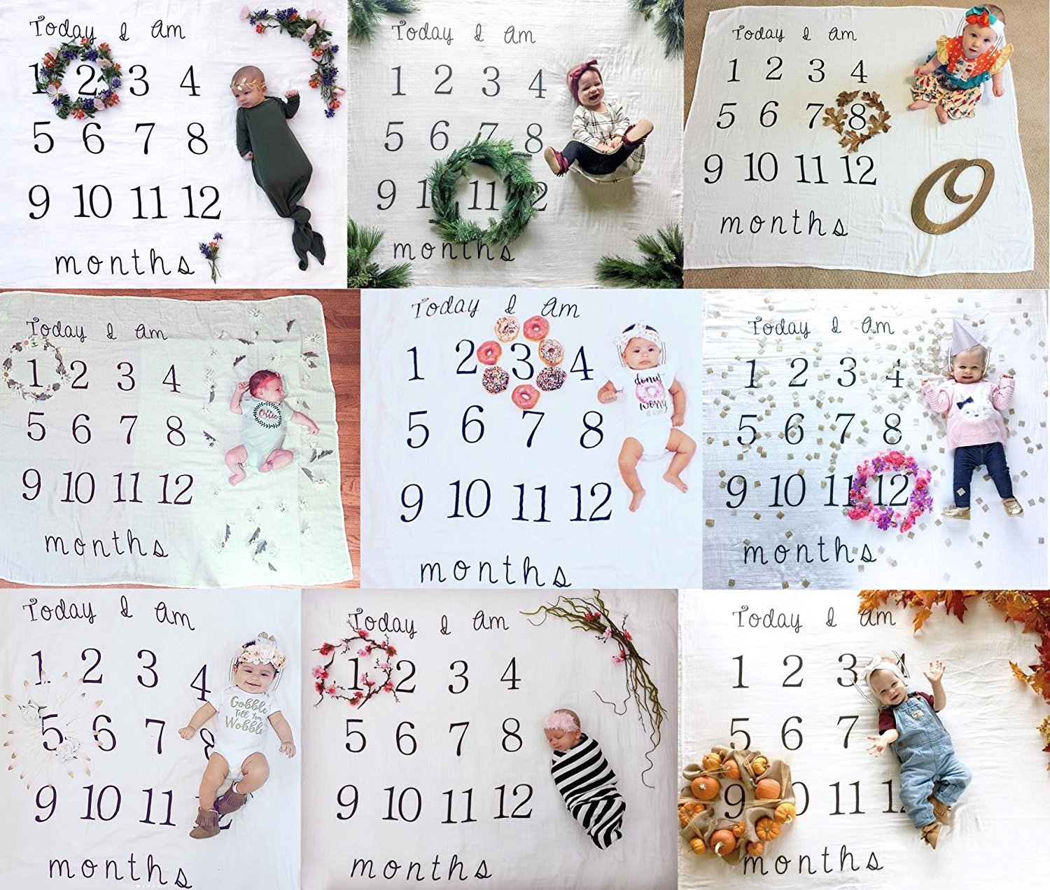 Kiddo Kind Baby Milestone Blanket - 52 x 48 - Makes Unique Photo Props for Babies - Extra Large Monthly Age Blankets Create Personalized Photography for Each Month - Perfect for Expecting Moms