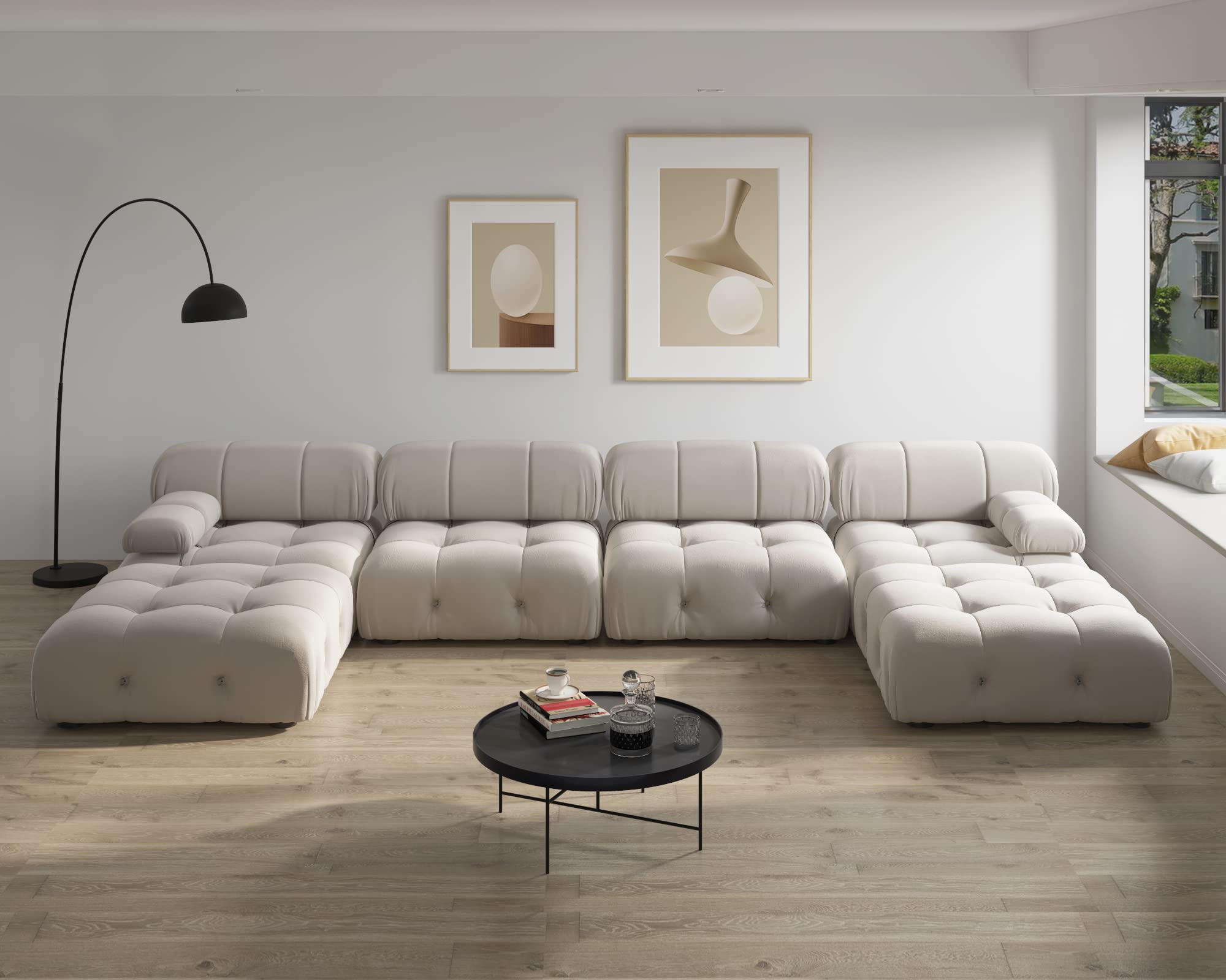 BOKIFOL Sectional Sofa, Modular Sectional Couch with Ottomans- U Shaped Couch for Living Room, 6 Seater Sofa Sets,138"(Beige)