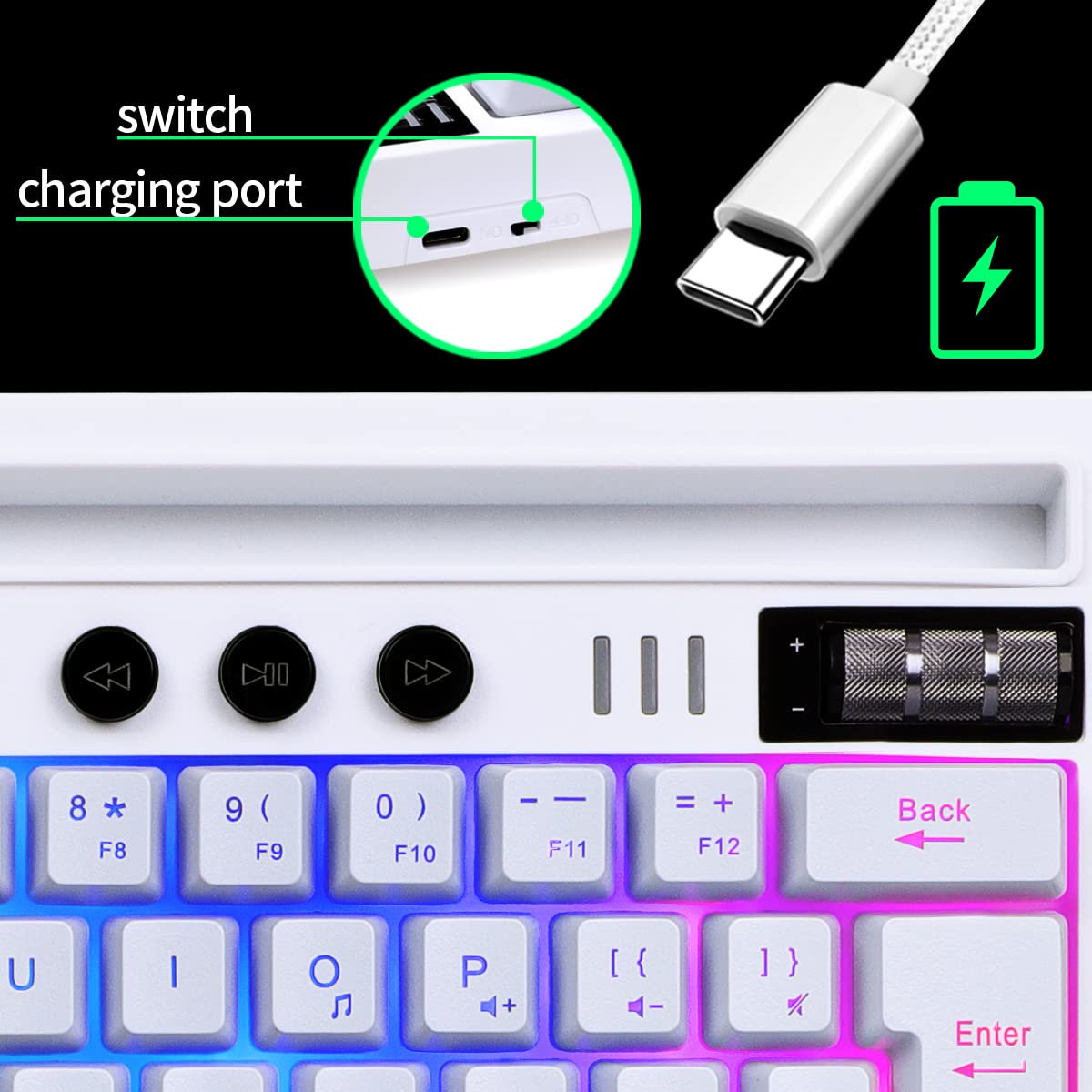 EQEOVGA L640 60% Wireless Gaming Keyboard,3300mAh Battery 2.4G Wireless Stand Design,RGB Backlit Waterproof Mini Compact 63 Key for PC/Mac Gamer, Typist, Travel, Easy to Carry on Business Trip(White)