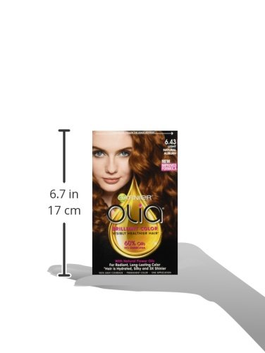 Garnier Olia Ammonia Free Permanent Hair Color, 100% Gray Coverage (Packaging May Vary), 6.43 Light Natural Auburn, Red Hair Dye, Pack of 1