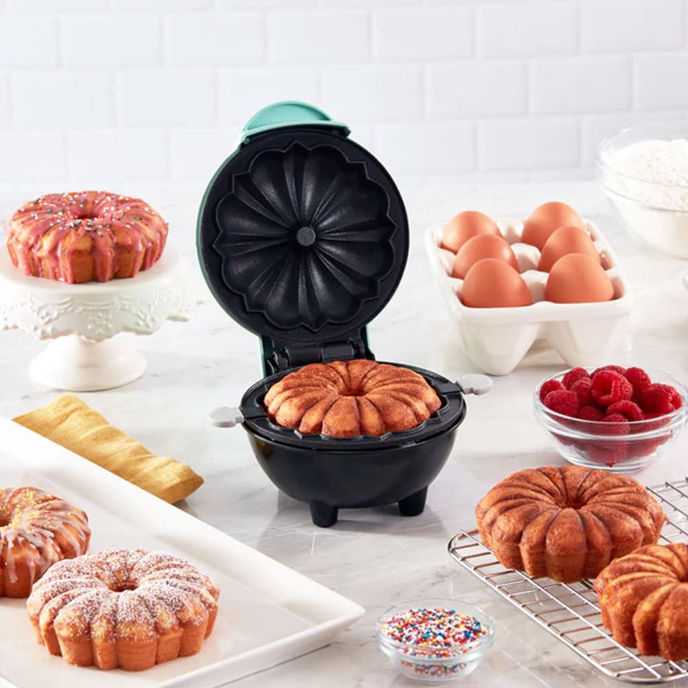 Mini Cake Maker,Lava Cake Maker,Toaster, 350W Electric Rotating Lava Cake Maker for Chocolate Cake, Spice Cake, Clear Glaze, Sprinkles and more! (Mint green)