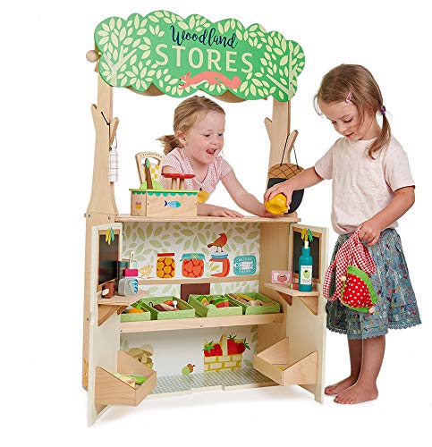 Tender Leaf Toys Woodland Store and Puppet Theater – 2 Sided Reversible Grocery Stand and Hand Puppeteer Stage - Social, Creative, and Imaginative Development – Expressive Role Play – Ages 3 Years +